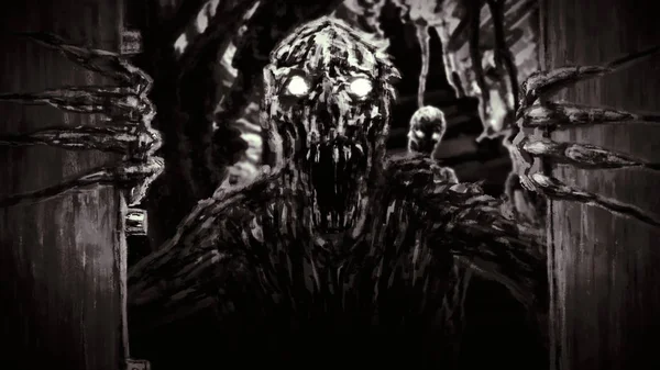 Enraged zombie monster opens bunker doors and growls. Stock Photo by ...