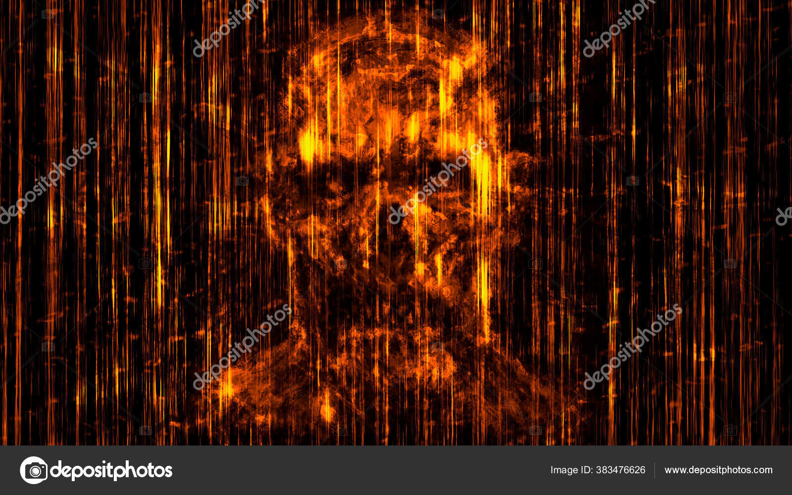 Scary Neon Skull Abstraction Horizontal Lines Noise Orange Background ...
