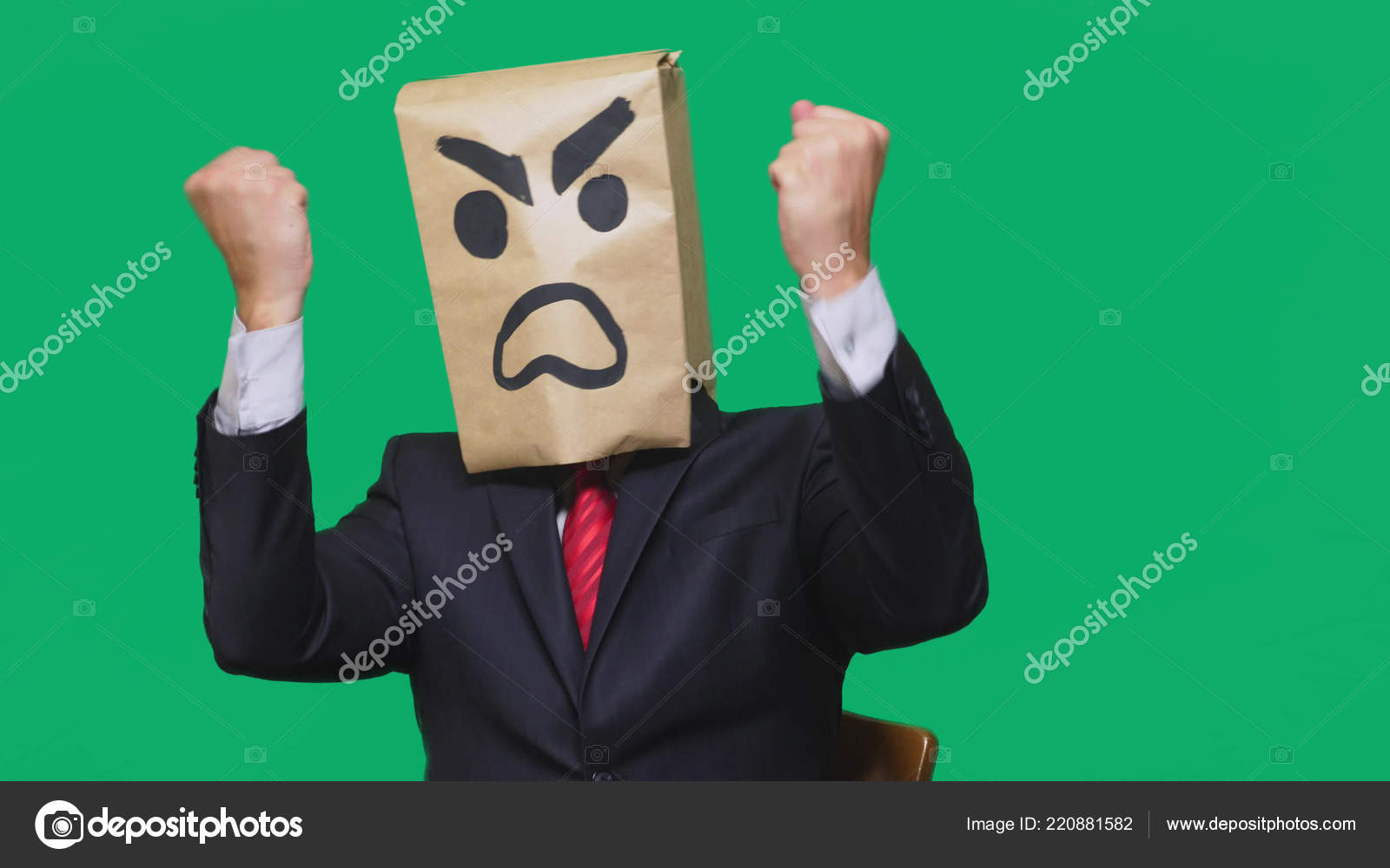 Concept of emotion, gestures. a man with a package on his head, with a ...