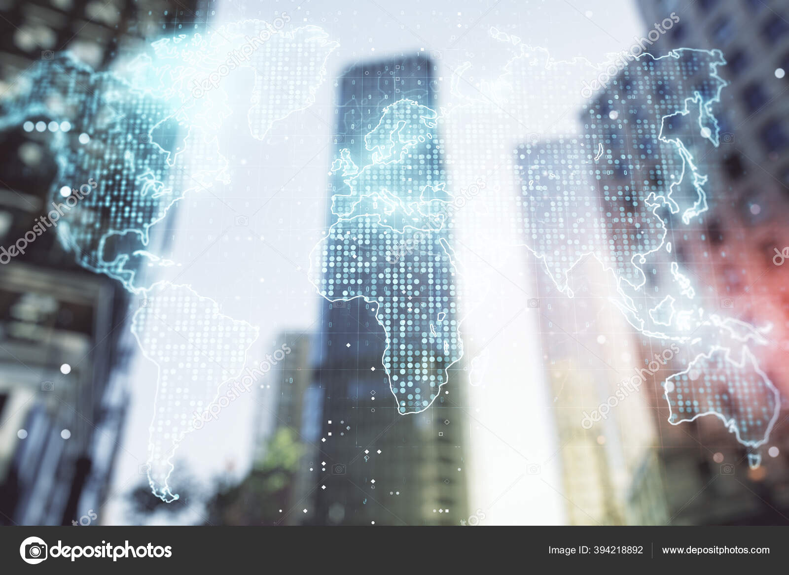 Abstract creative digital world map on modern architecture background ...