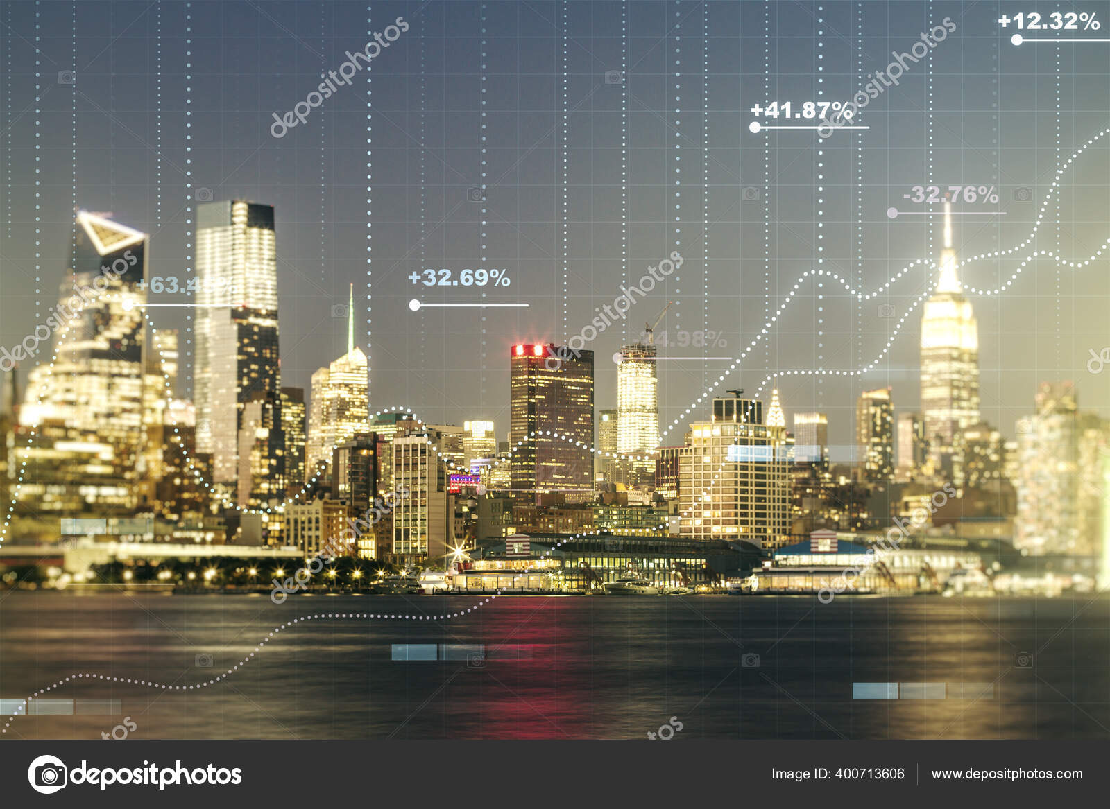 Multi exposure of abstract statistics data hologram interface on ...