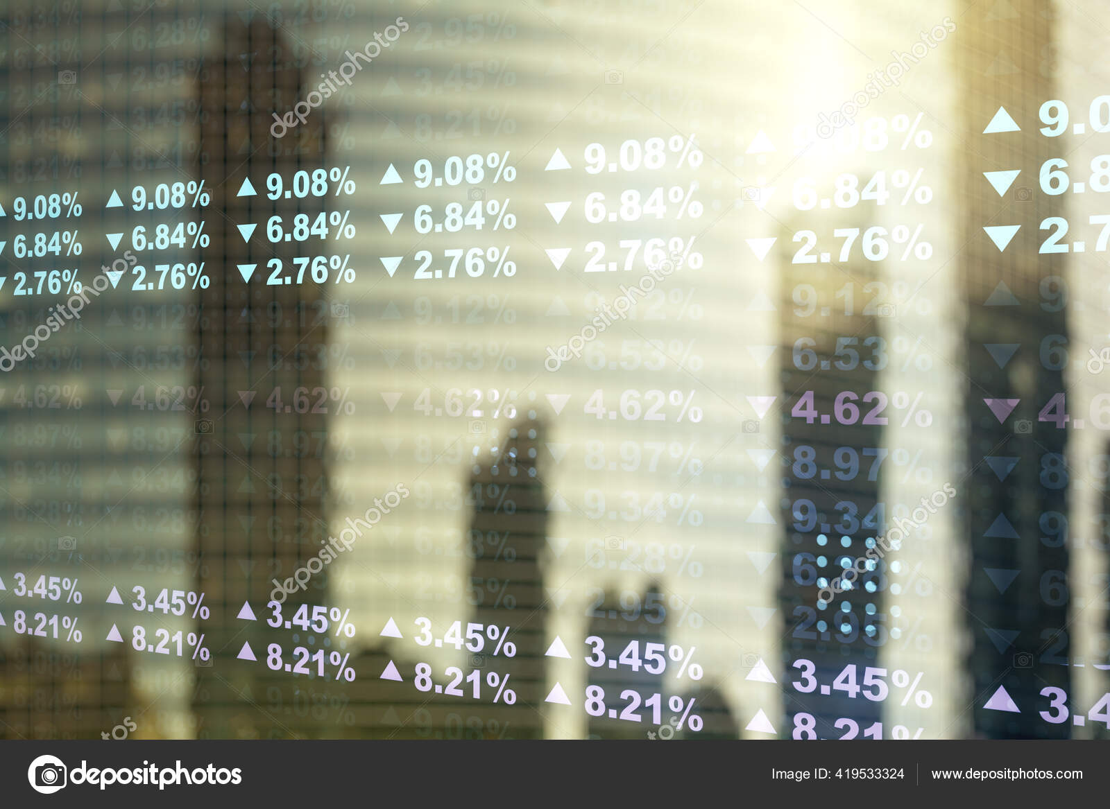 Double exposure of abstract virtual statistics data hologram on modern ...