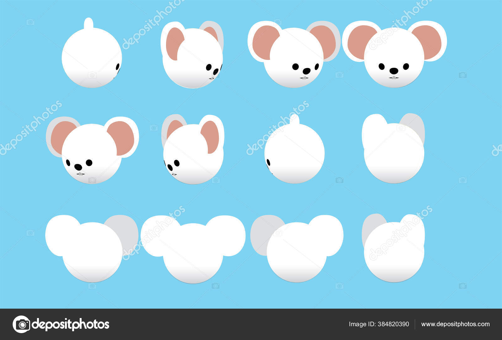 Animal Head White Mouse Animate Spinning Vector Illustration Stock ...