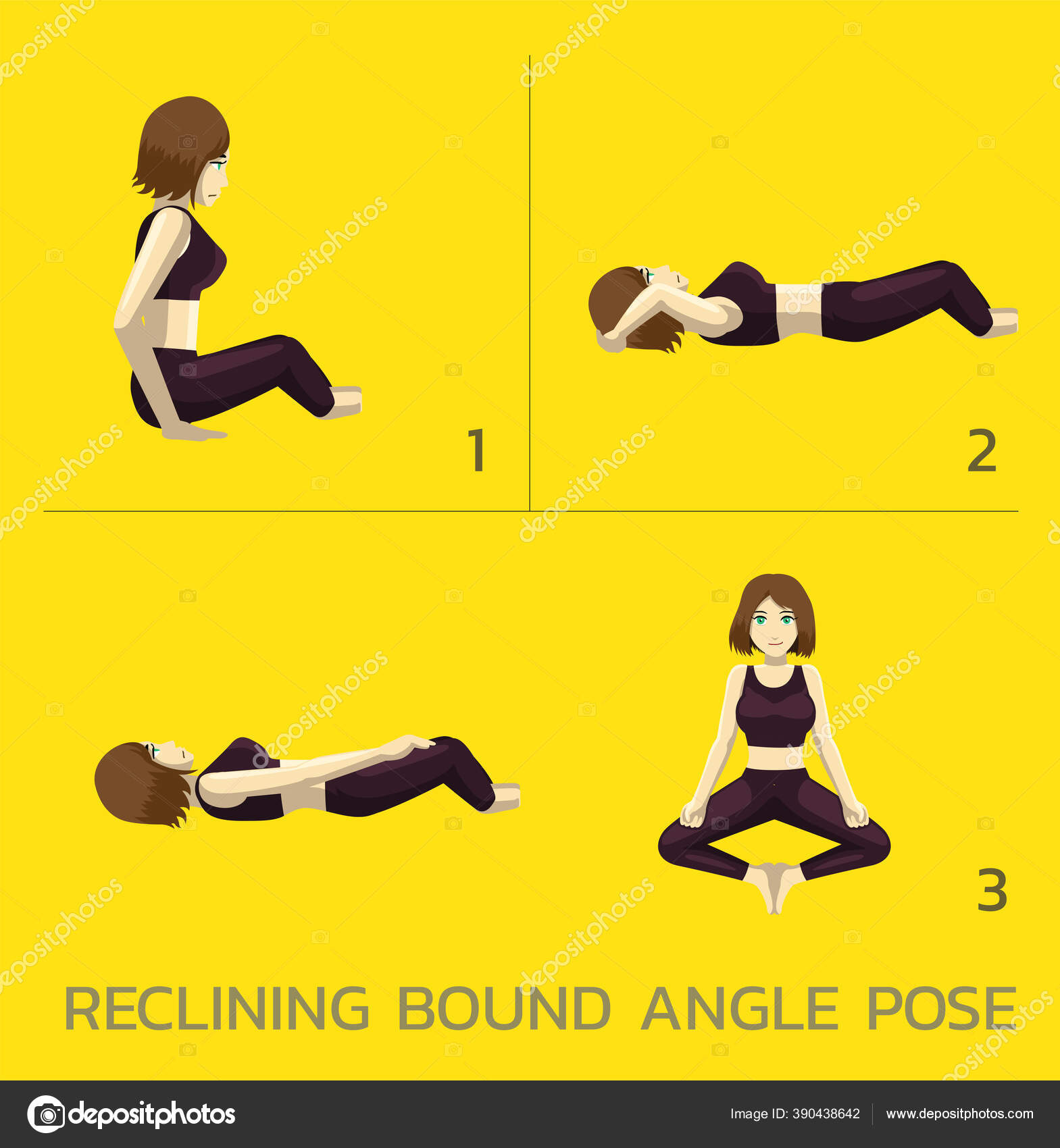 Reclining Bound Angle Pose Yoga Manga Tutorial How Cartoon Vector Stock ...