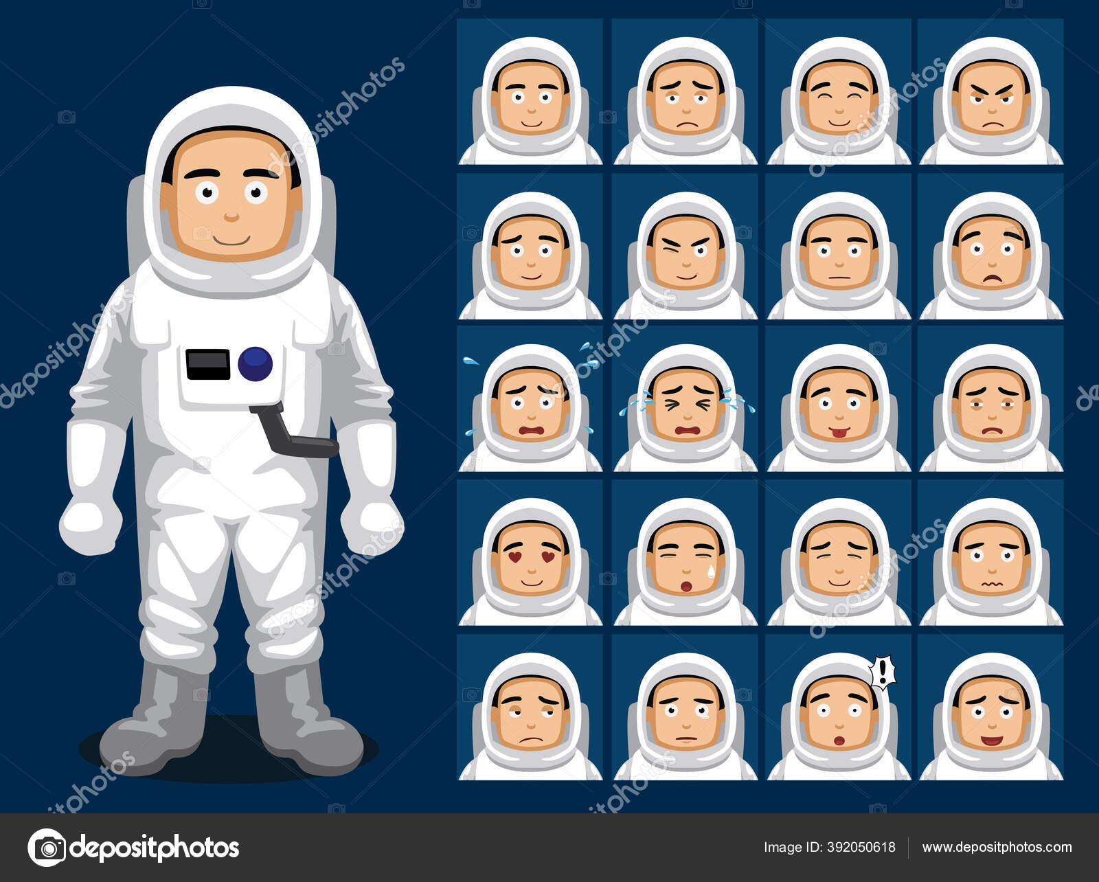 Astronauta Dibujos Animados Personaje Emoción Caras Vector de stock por ...