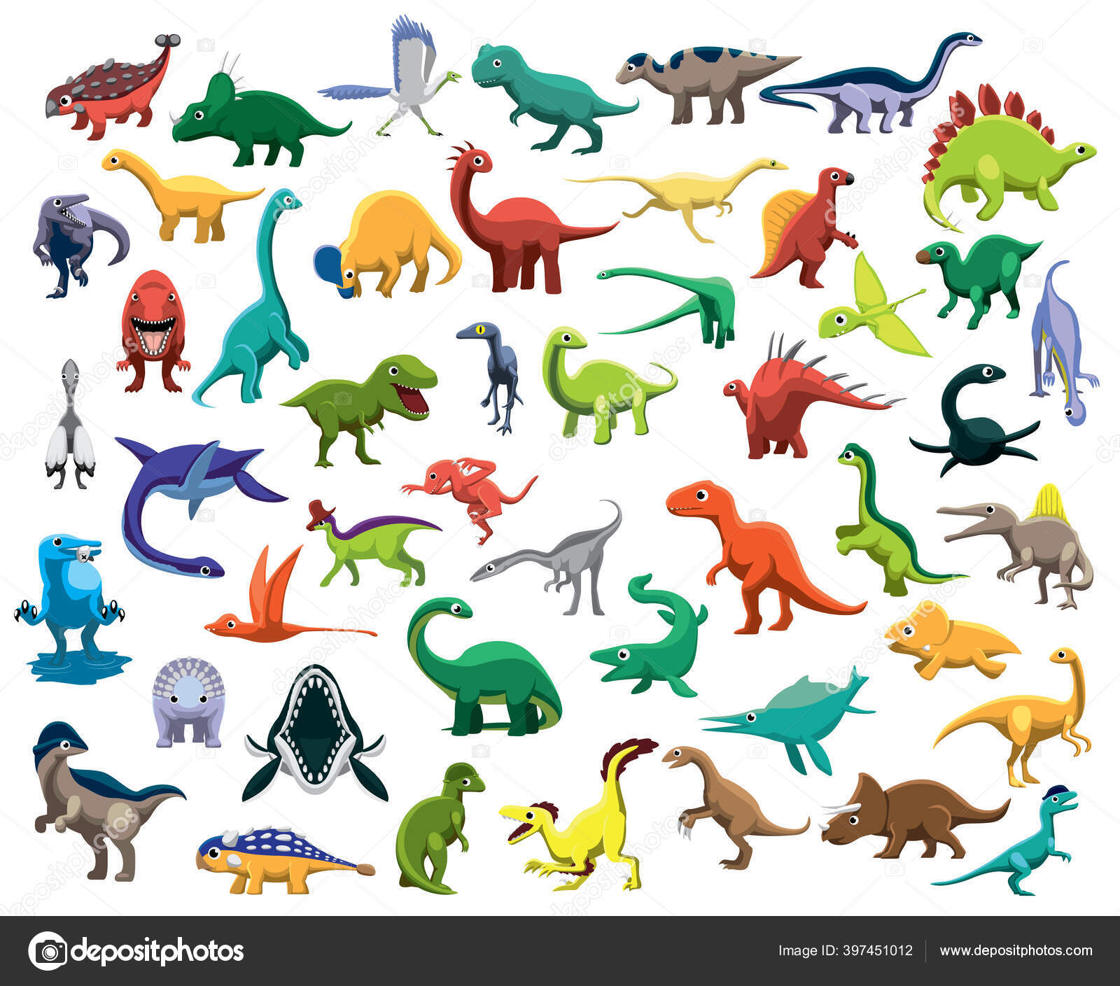 Various Cute Colorful Dinosaur Characters Cartoon Vector Stock Vector ...