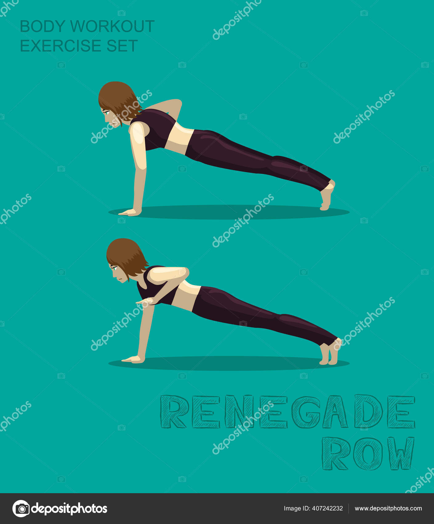 Renegade Row Body Workout Exercise Set Manga Cartoon Vector Stock ...
