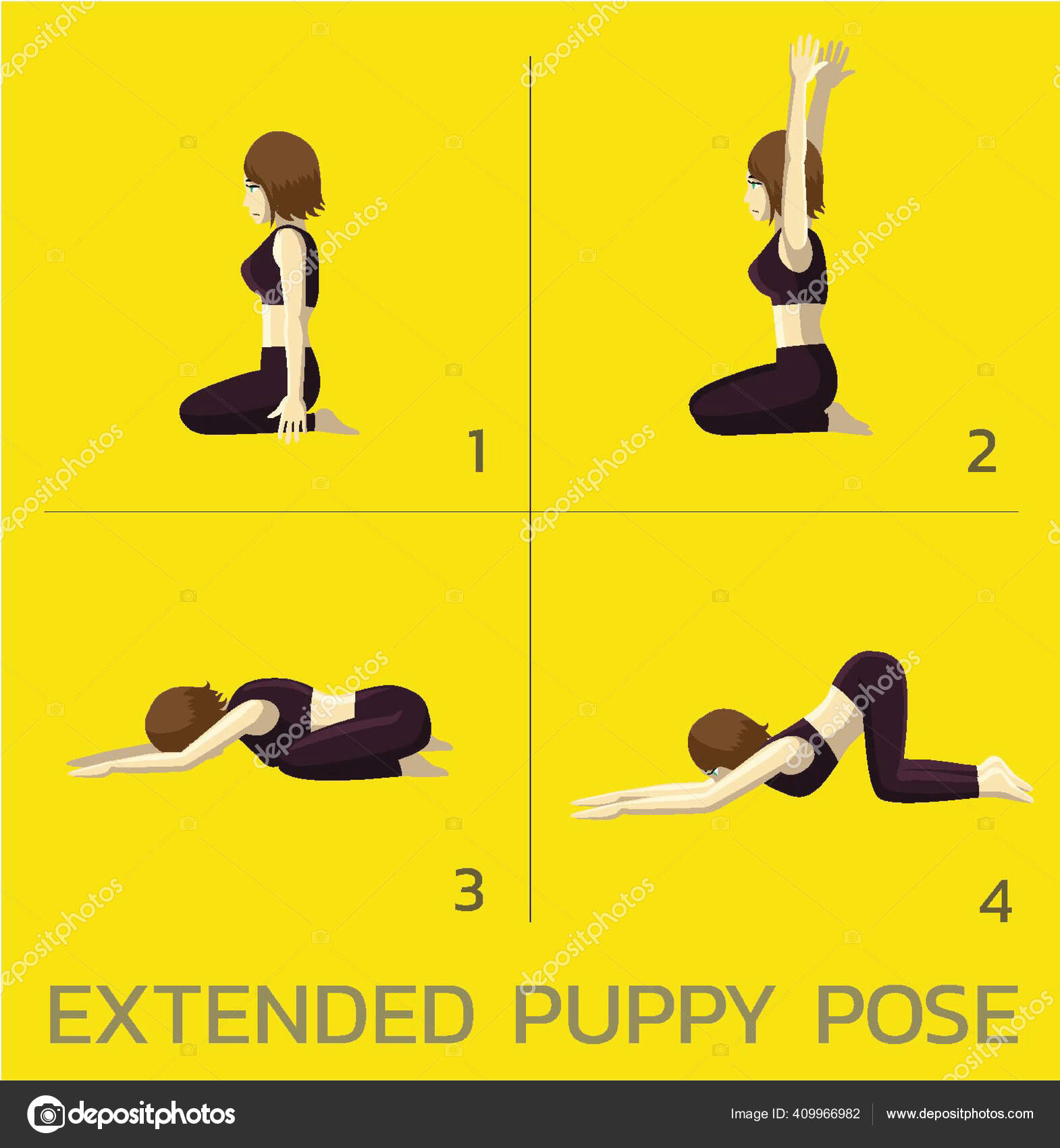 Extended Puppy Pose Yoga Manga Tutorial How Cartoon Vector Illustration ...