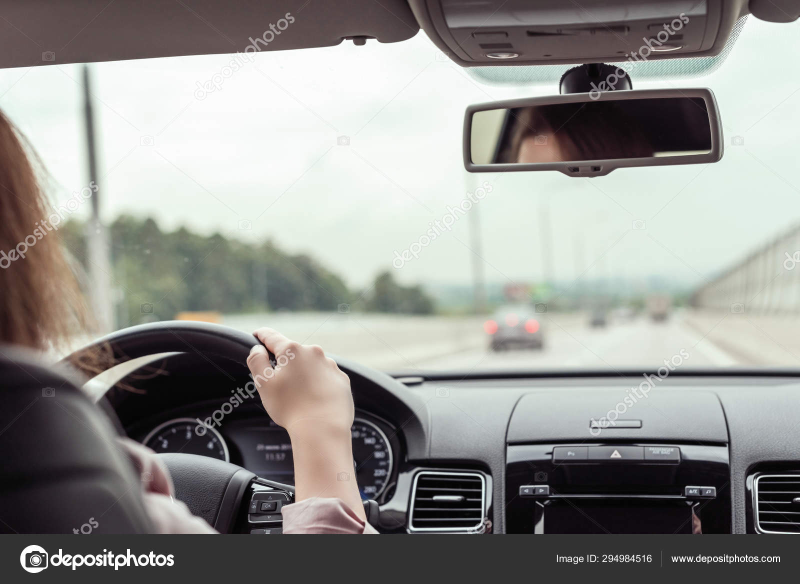 Woman Driving Highway View Back Seat Car — Stock Photo © flowertiare ...