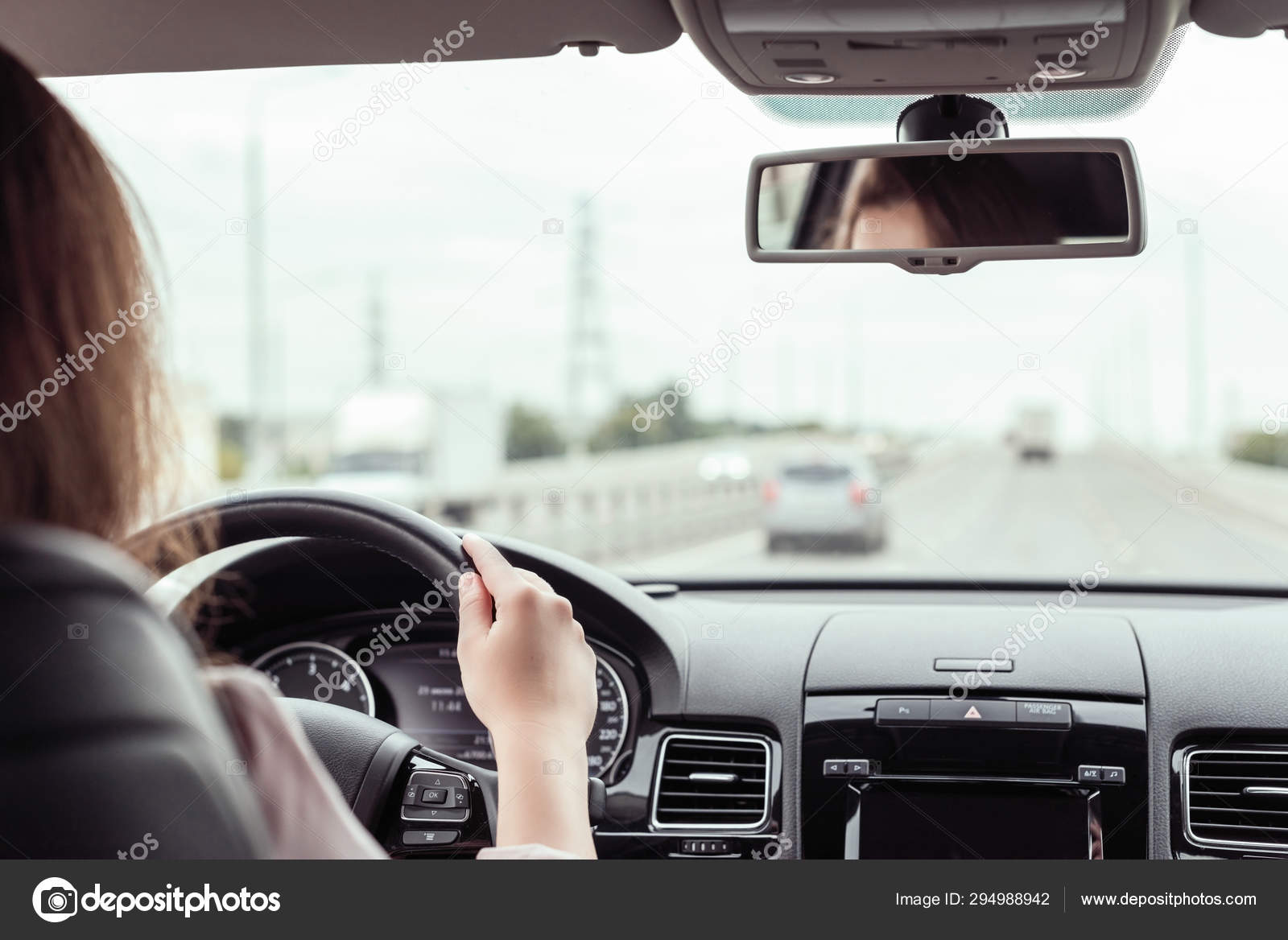 Woman Driving Autobahn View Back Seat Car — Stock Photo © flowertiare ...