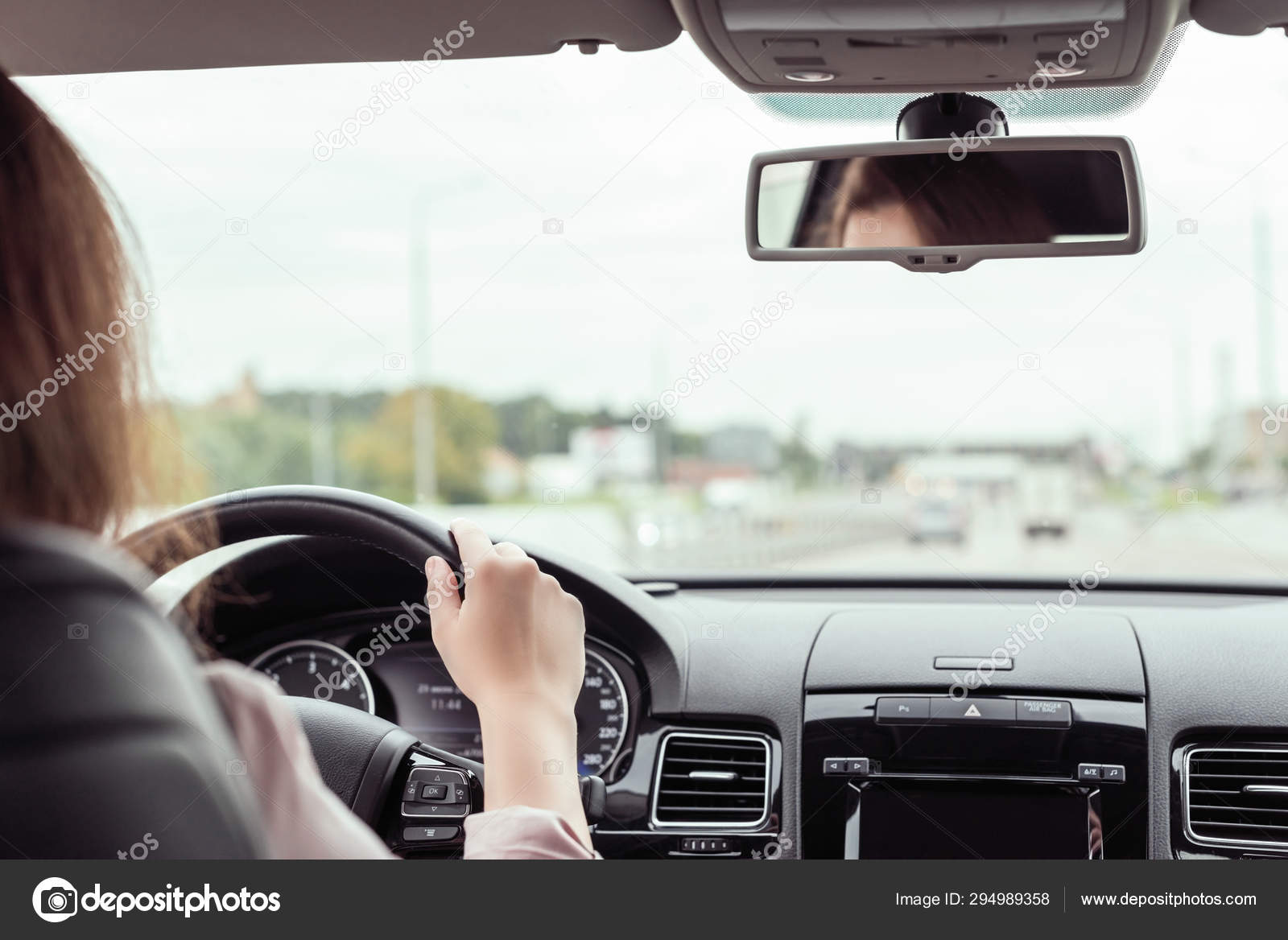 Woman Driving Highway View Back Seat Car — Stock Photo © flowertiare ...