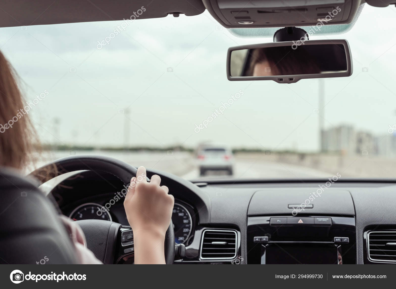 Woman Driving Highway View Back Seat Car — Stock Photo © flowertiare ...