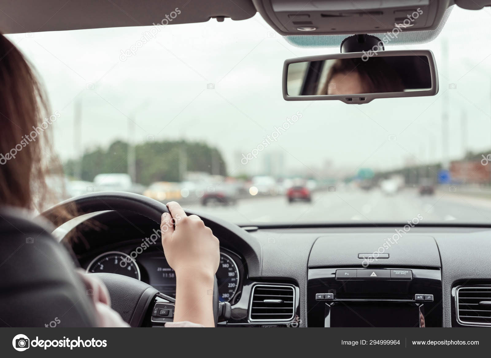 Woman Driving Autobahn View Back Seat Car — Stock Photo © flowertiare ...