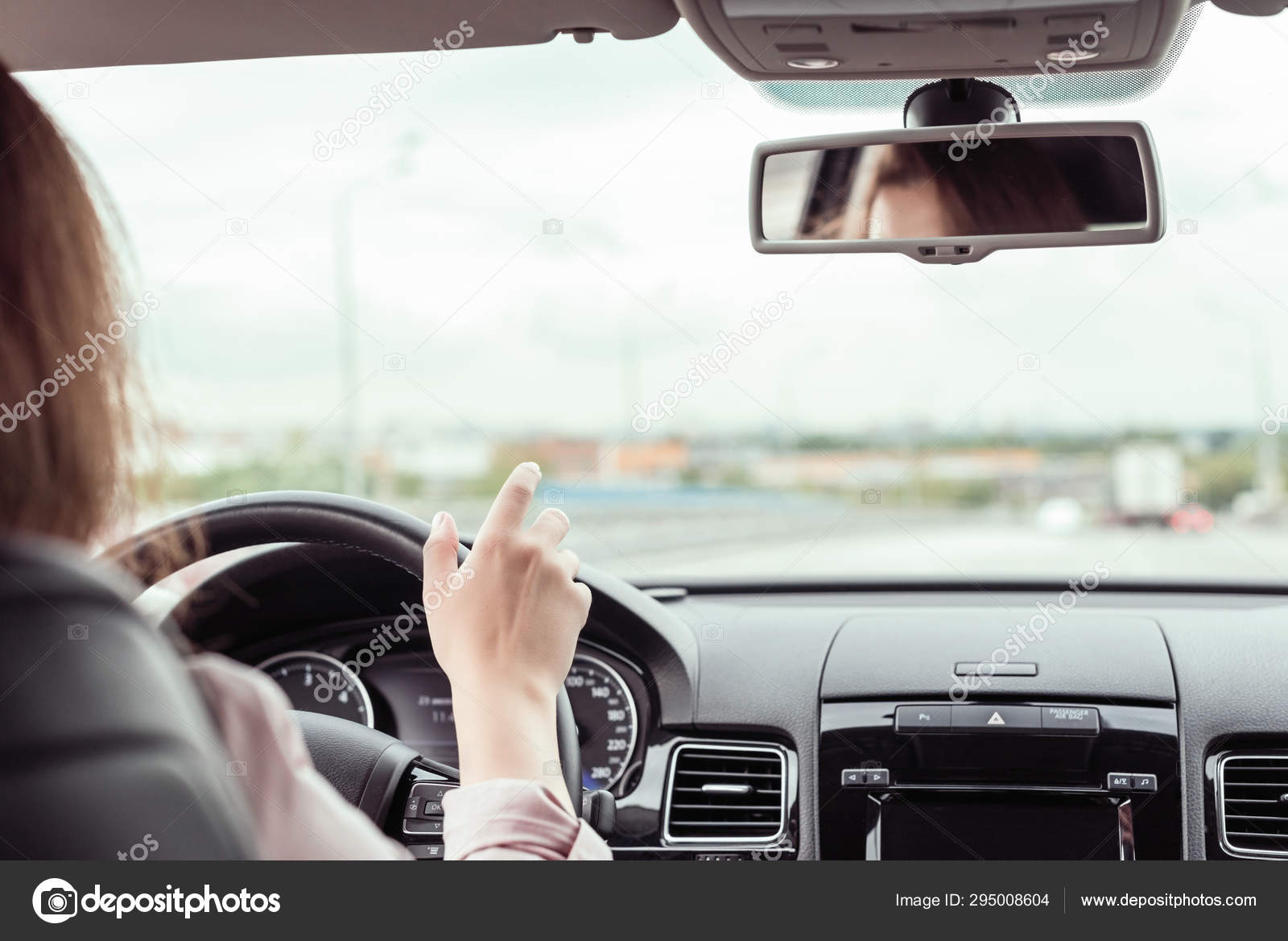 Woman Driving Highway View Back Seat Car — Stock Photo © flowertiare ...