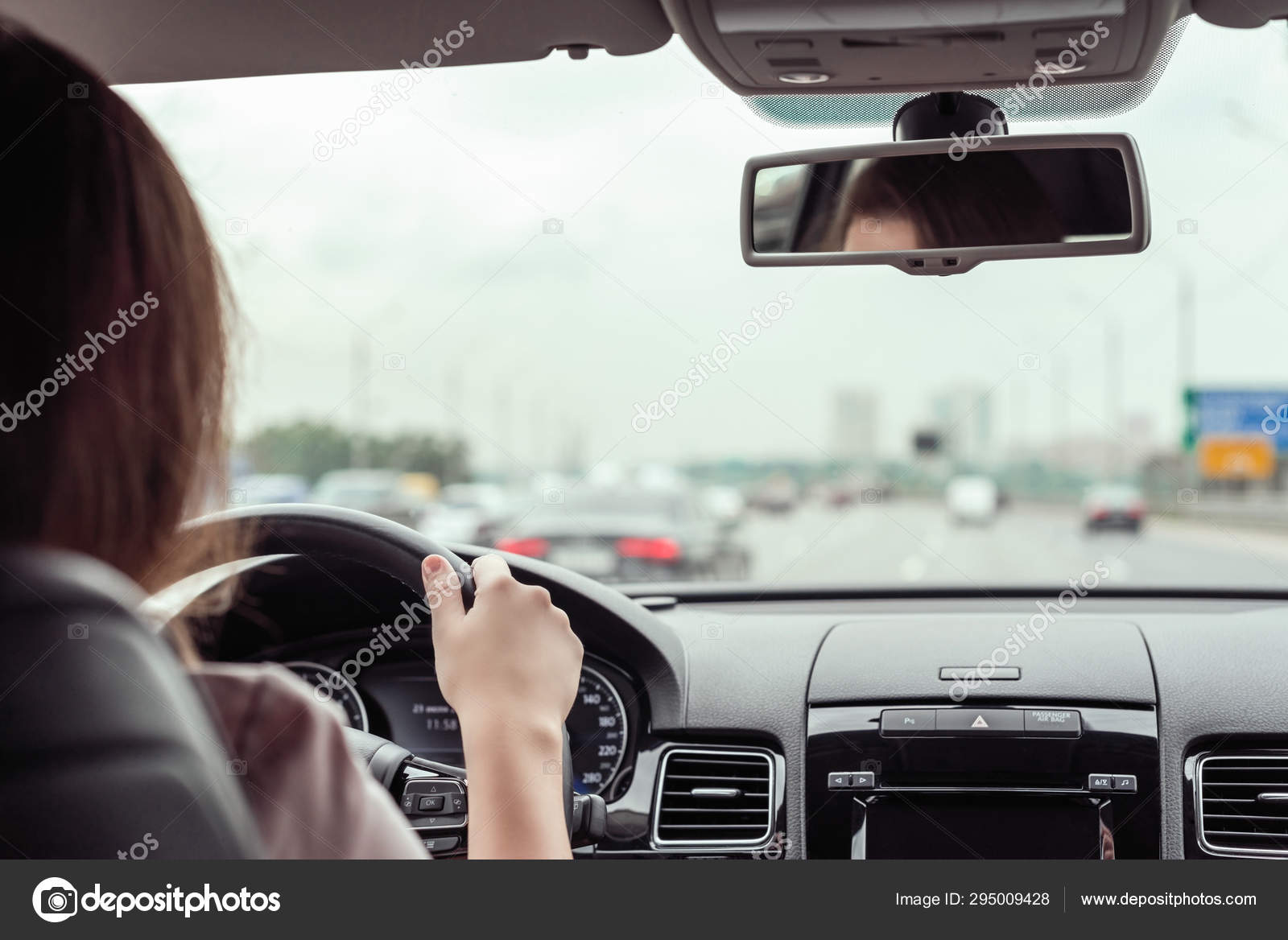 Woman Driving Highway View Back Seat Car — Stock Photo © flowertiare ...