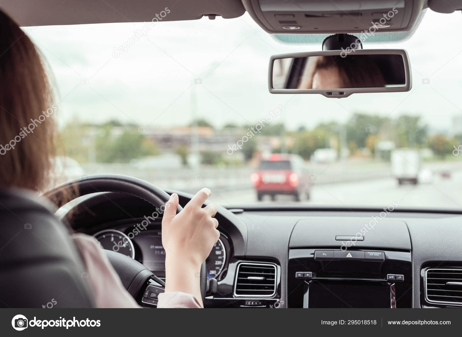 Woman Driving Highway View Back Seat Car — Stock Photo © flowertiare ...