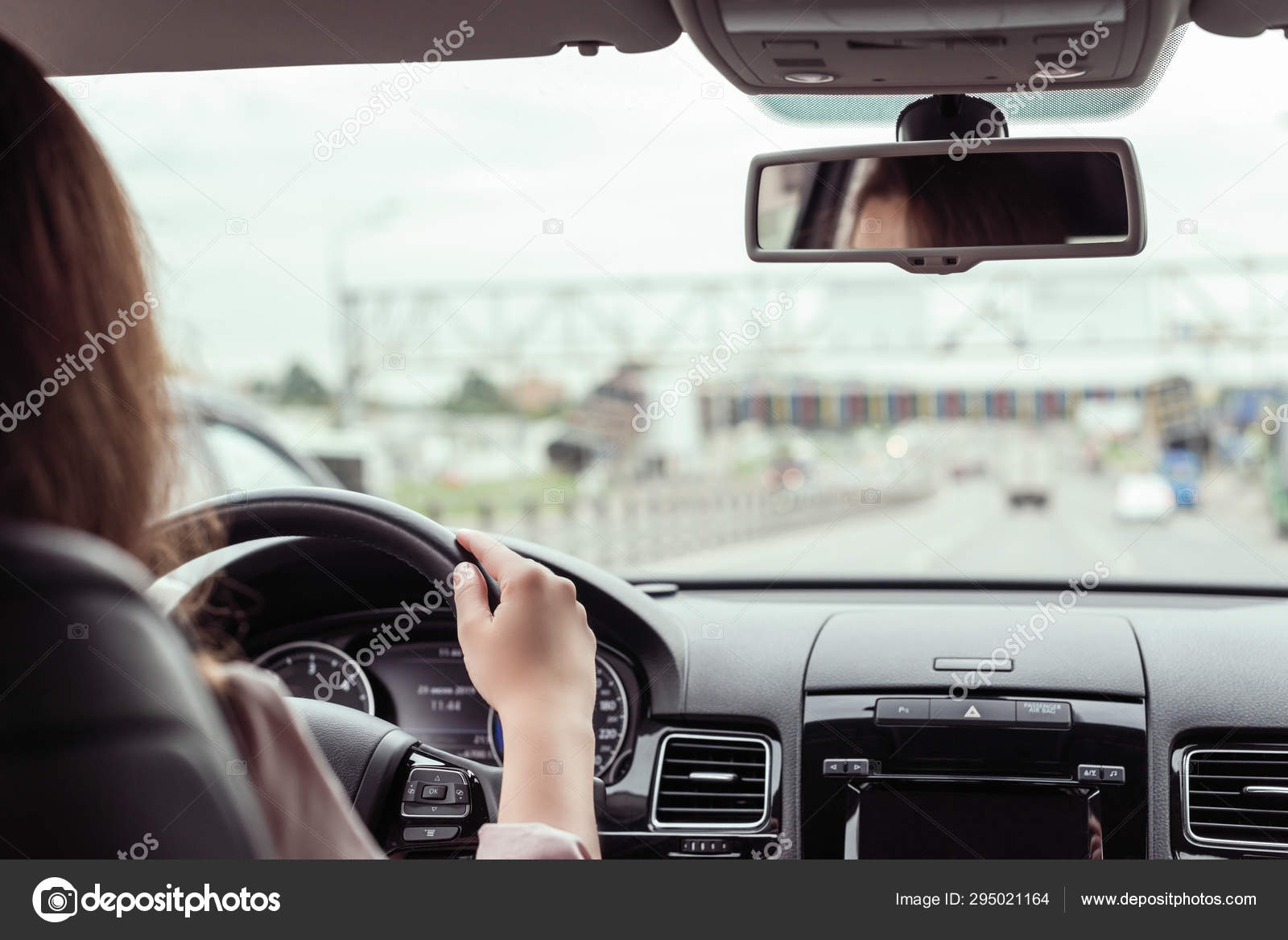 Woman Driving Highway View Back Seat Car — Stock Photo © flowertiare ...