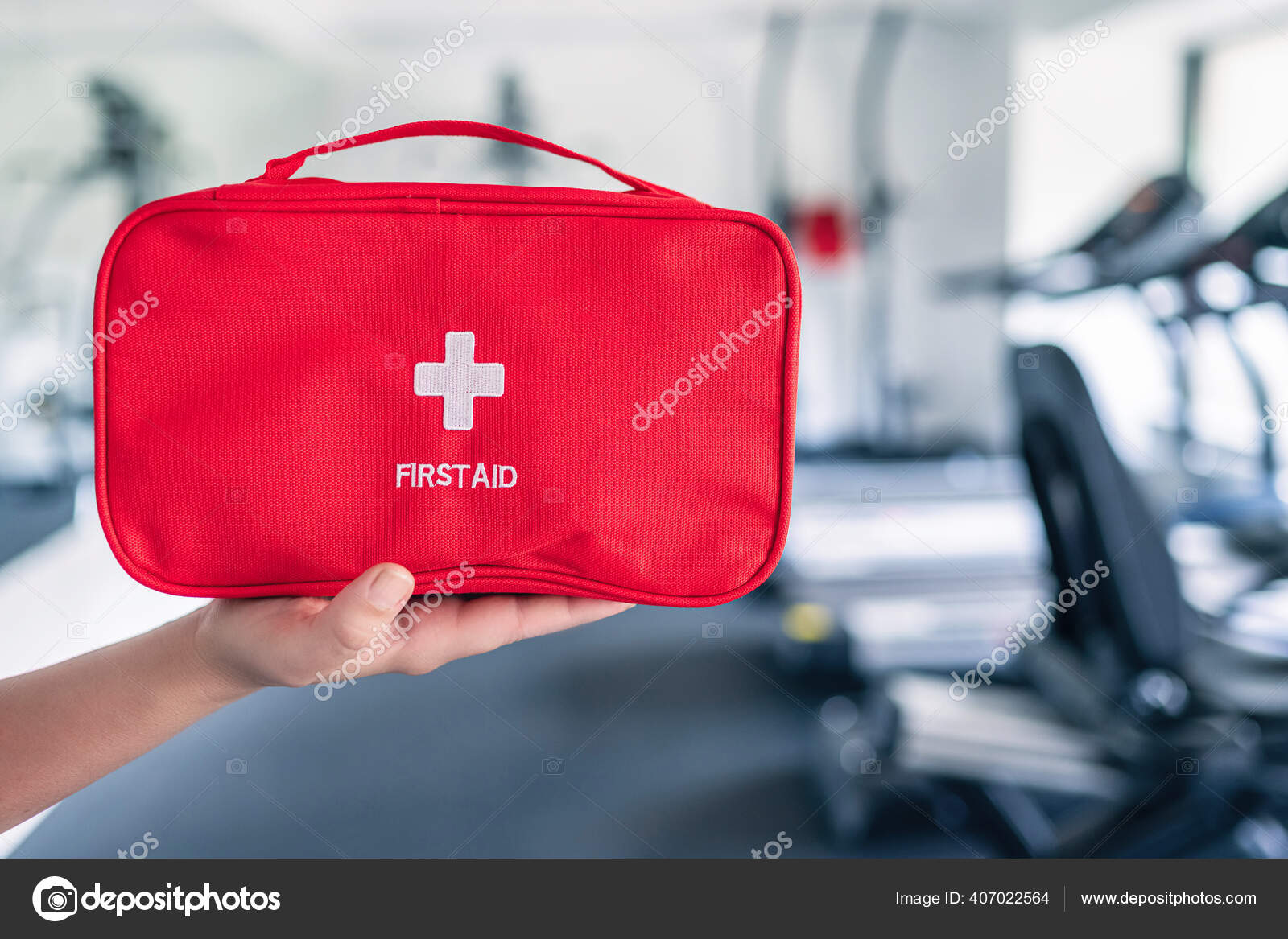 First Aid Kit Red Box Instructor Female Hand Fitness Gym Stock Photo by ...