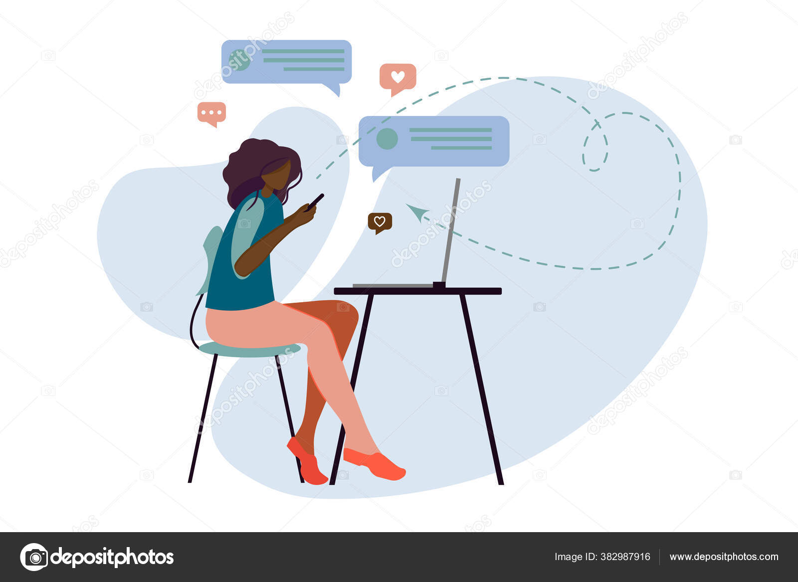 African American Woman Using Laptop Online Work Home Computer ...