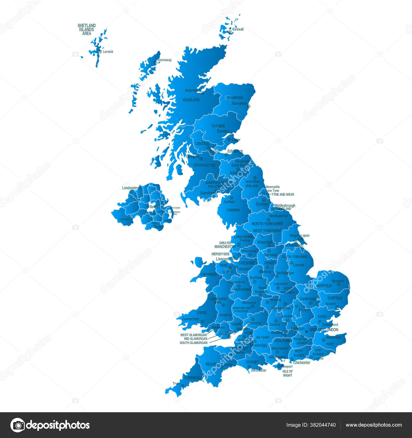 Map Blue Color United Kingdom English British Stock Vector Image by ...