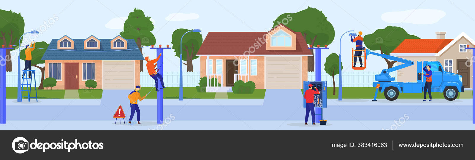 Electric worker people vector illustration, cartoon flat repairman ...