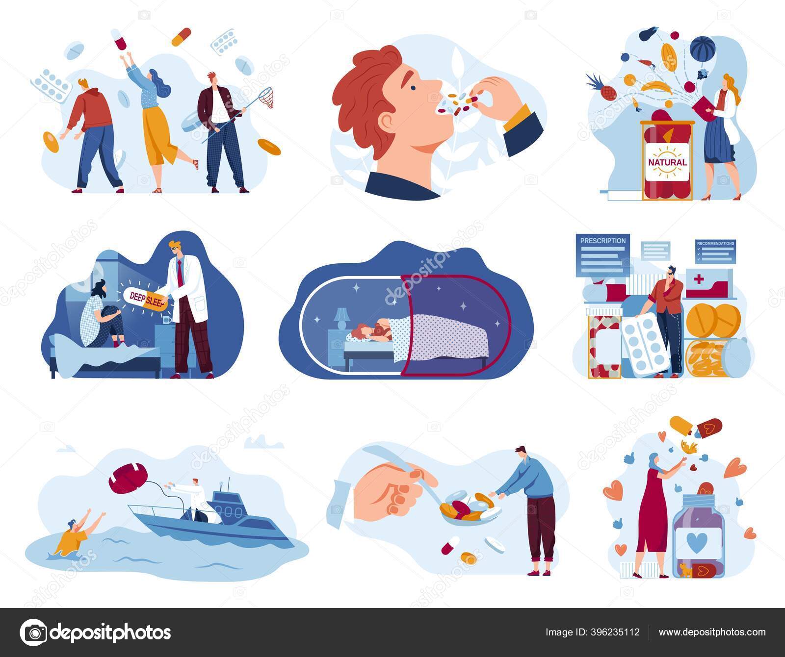 Vitamins medication pills vector illustration set, cartoon flat ...