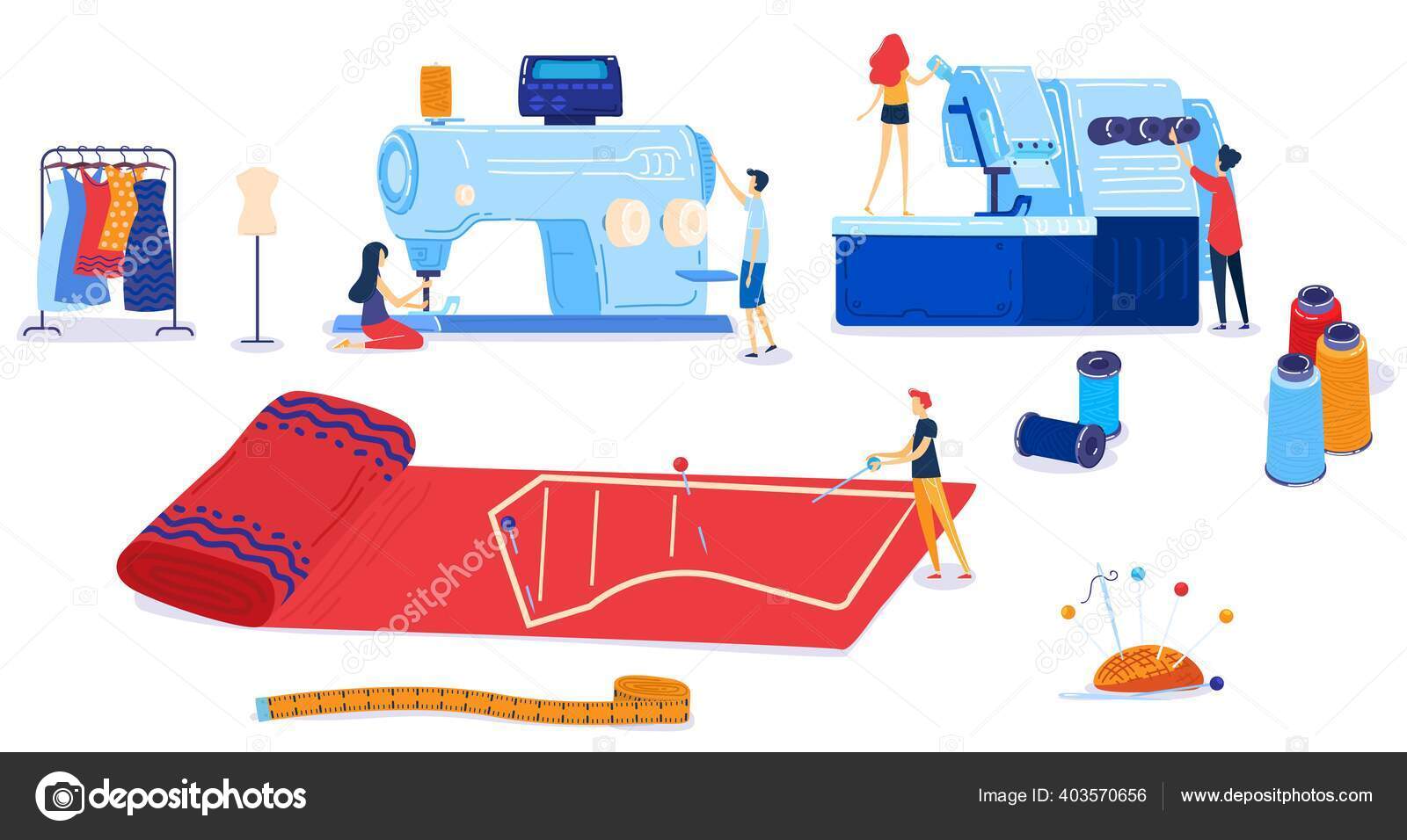 Textil industria vector ilustración conjunto, dibujos animados plana ...