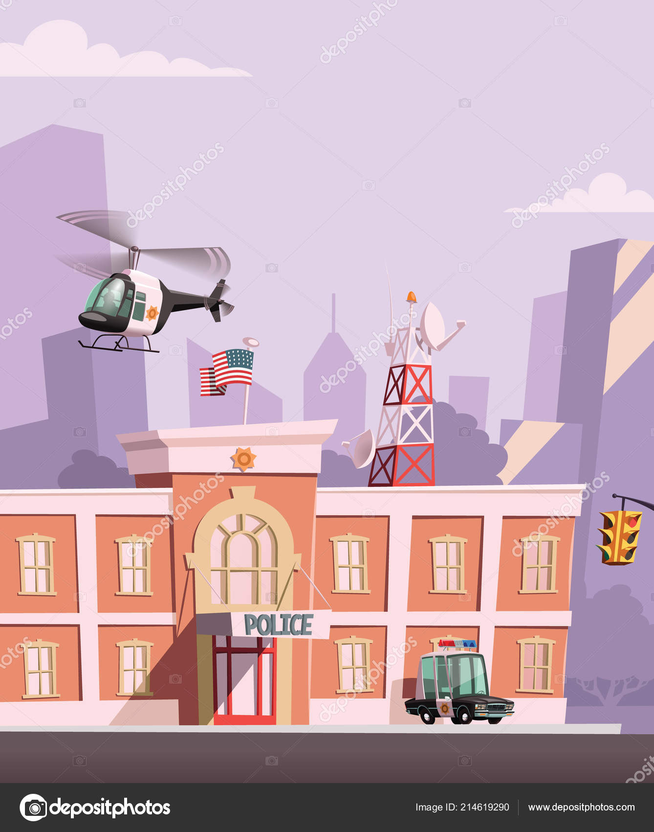 Police Station Cityscape Background Stock Vector by ©johnnyknez #214619290