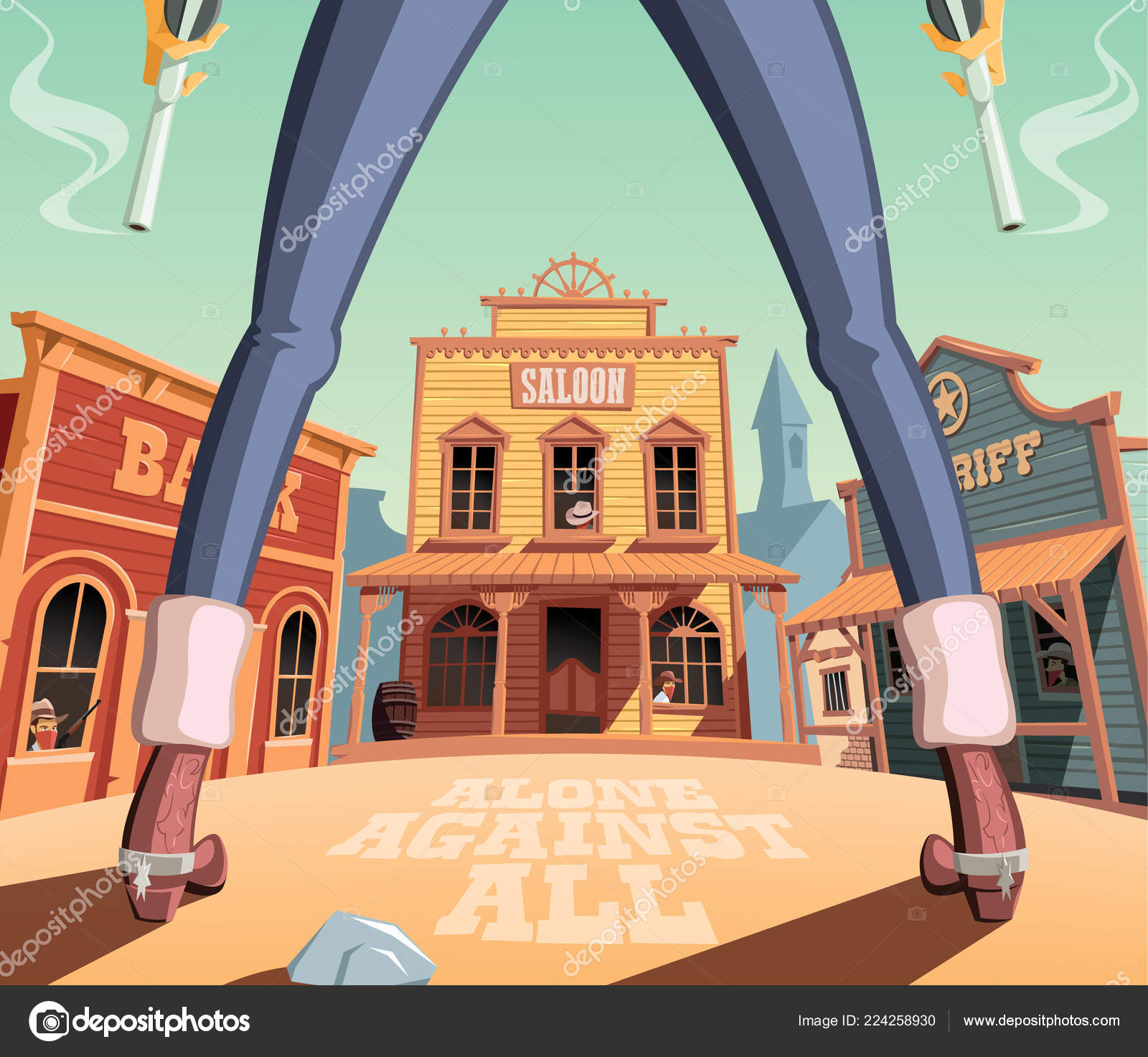 Old Western Town Cartoon