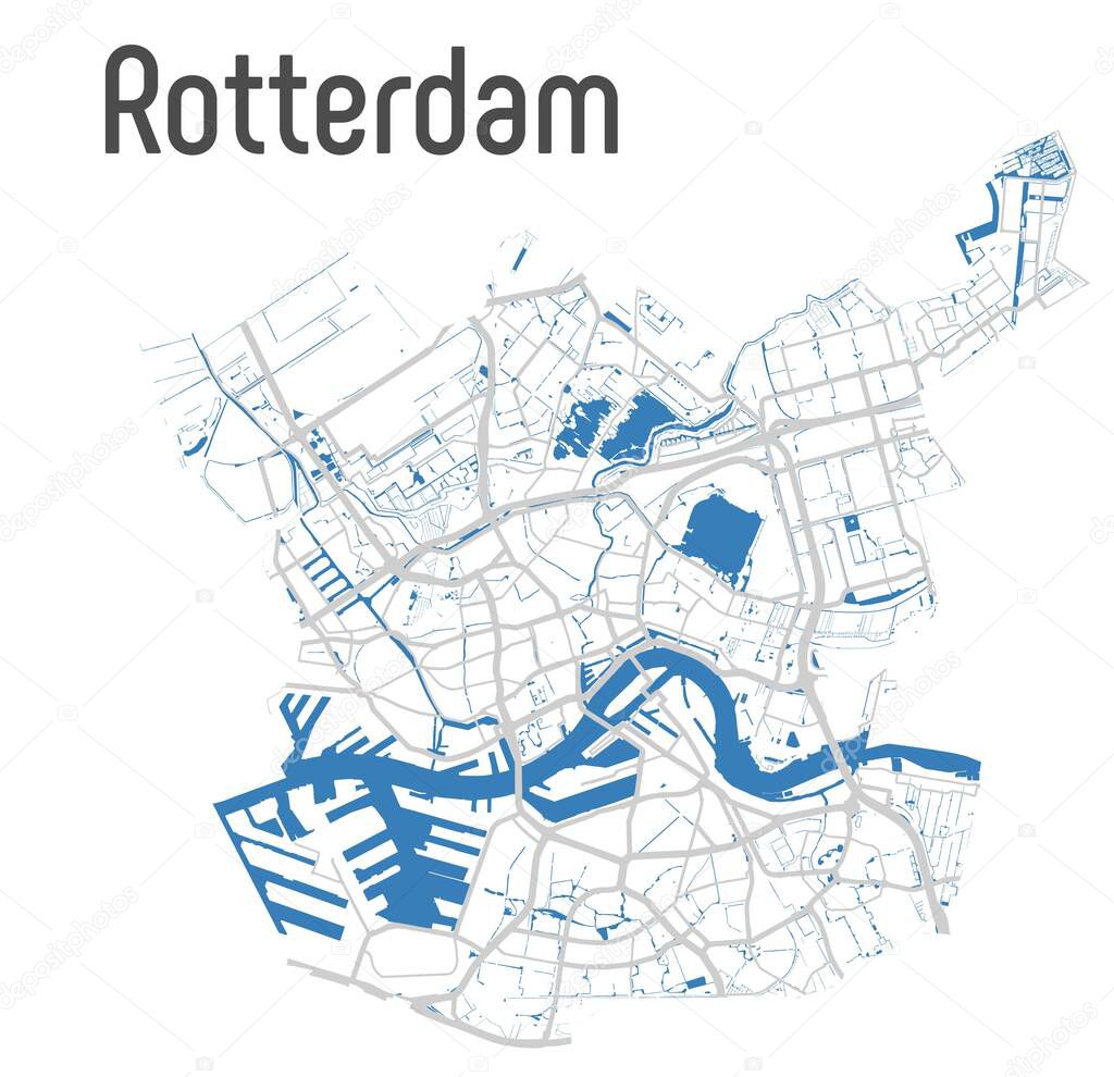Rotterdam mapa vectorial con el r o, canales, carreteras principales ...