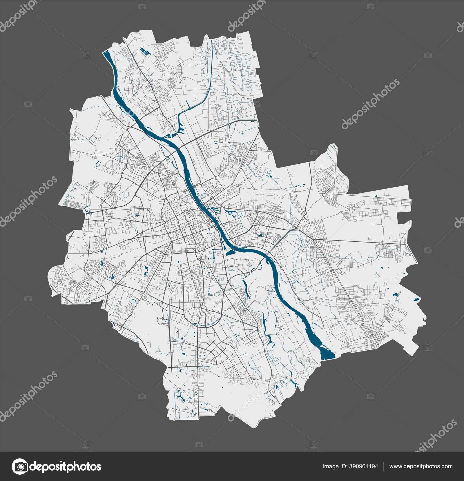 Warsaw Map Detailed Vector Map Warsaw City Administrative Area Poster ...