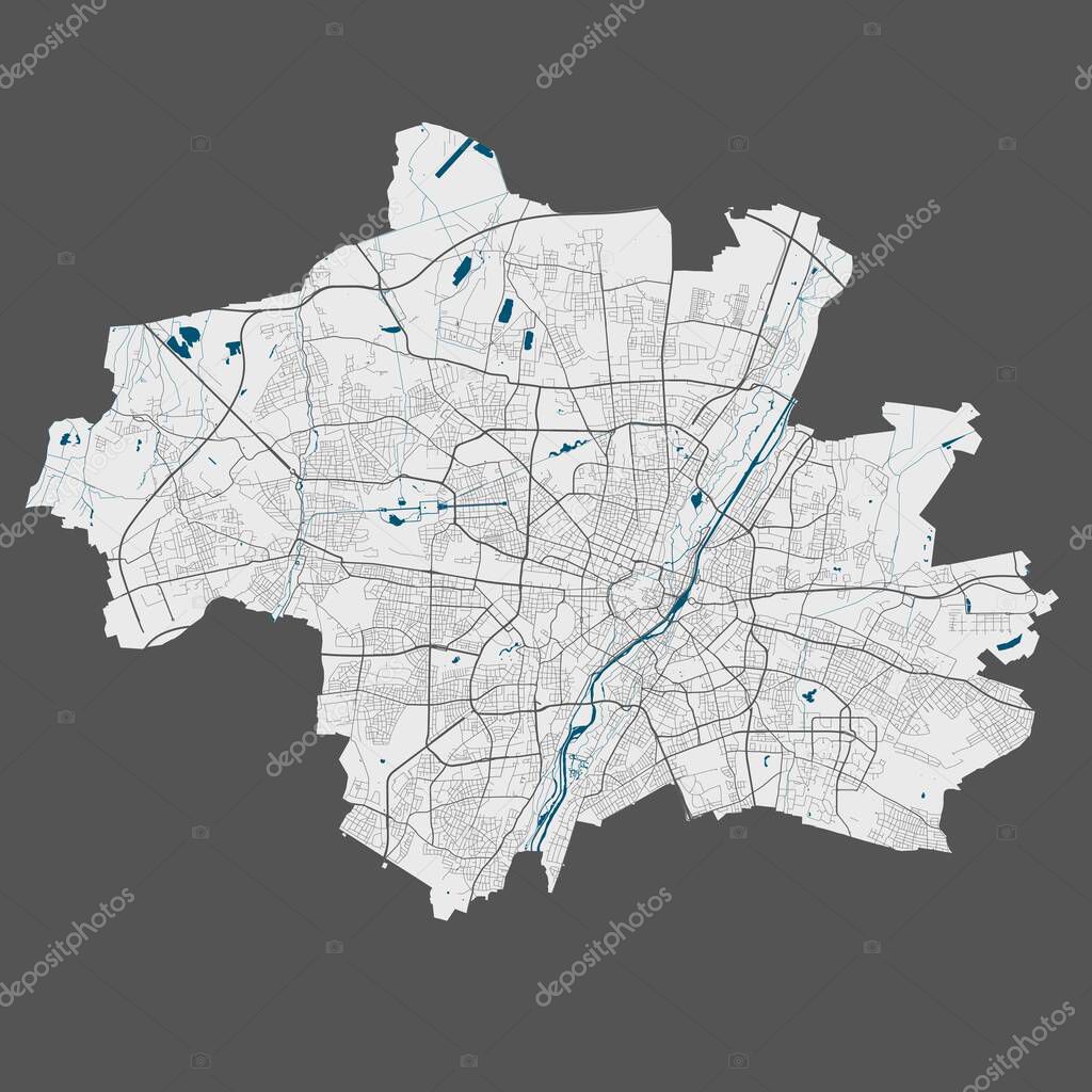 Munich map. Detailed vector map of Munich city administrative area. Poster with streets and ...