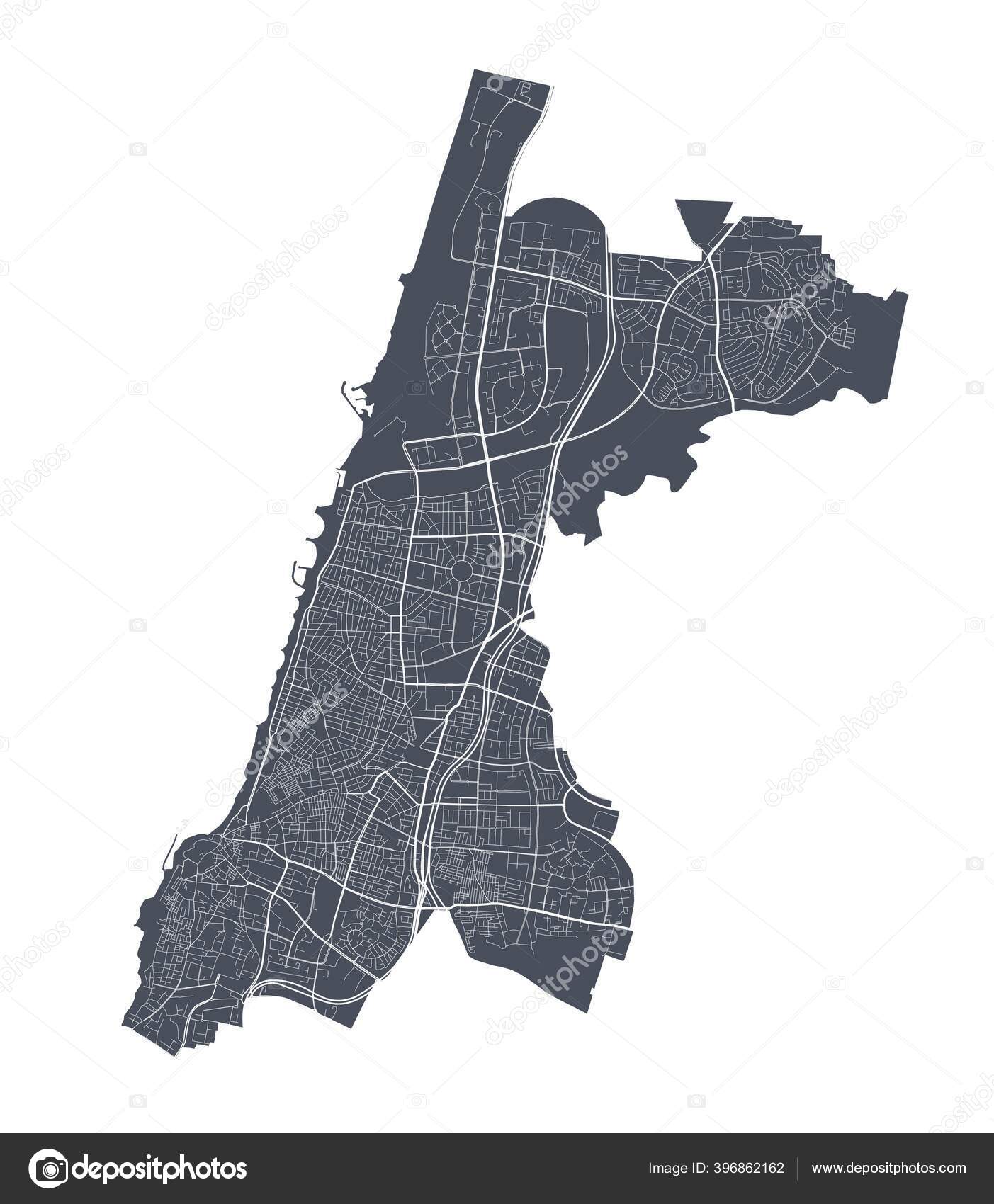 Tel Aviv Yafo Map Detailed Vector Map Tel Aviv Yafo Stock Vector by ...