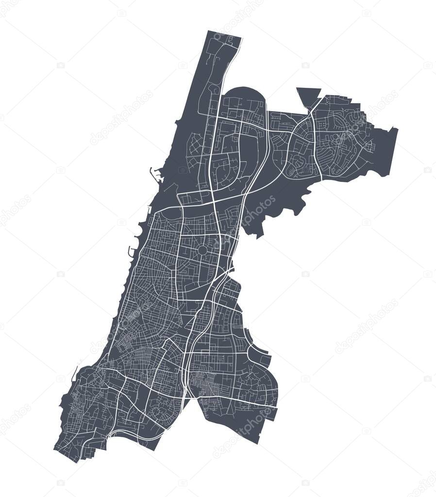 Tel Aviv-Yafo mapa. Mapa vectorial detallado de Tel Aviv-Yafo área ...