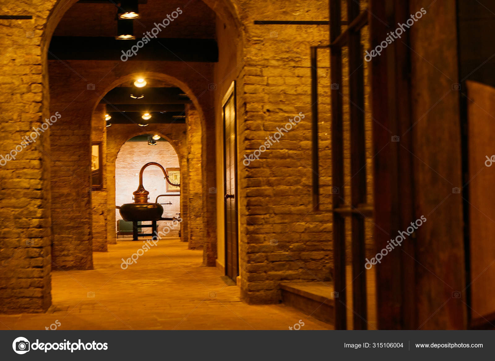 Medieval traditional distiller, cube made from copper production of ...