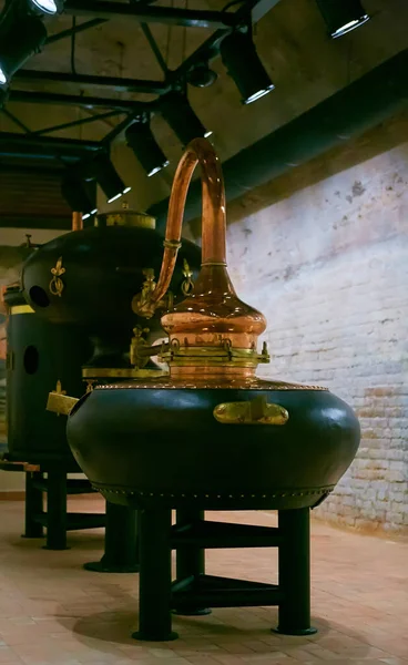 Detalis of medieval traditional distiller cube made from copper ...