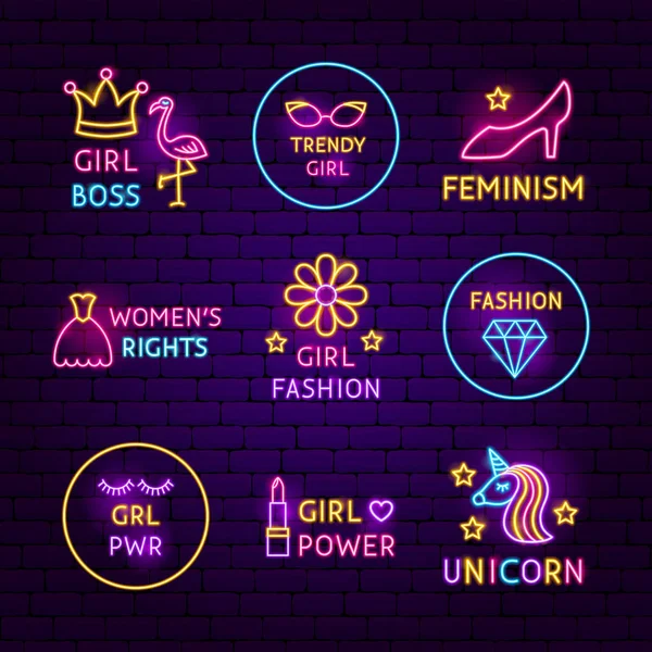 Girl Power Neon Icons — Stock Vector © Anna_leni #232447698