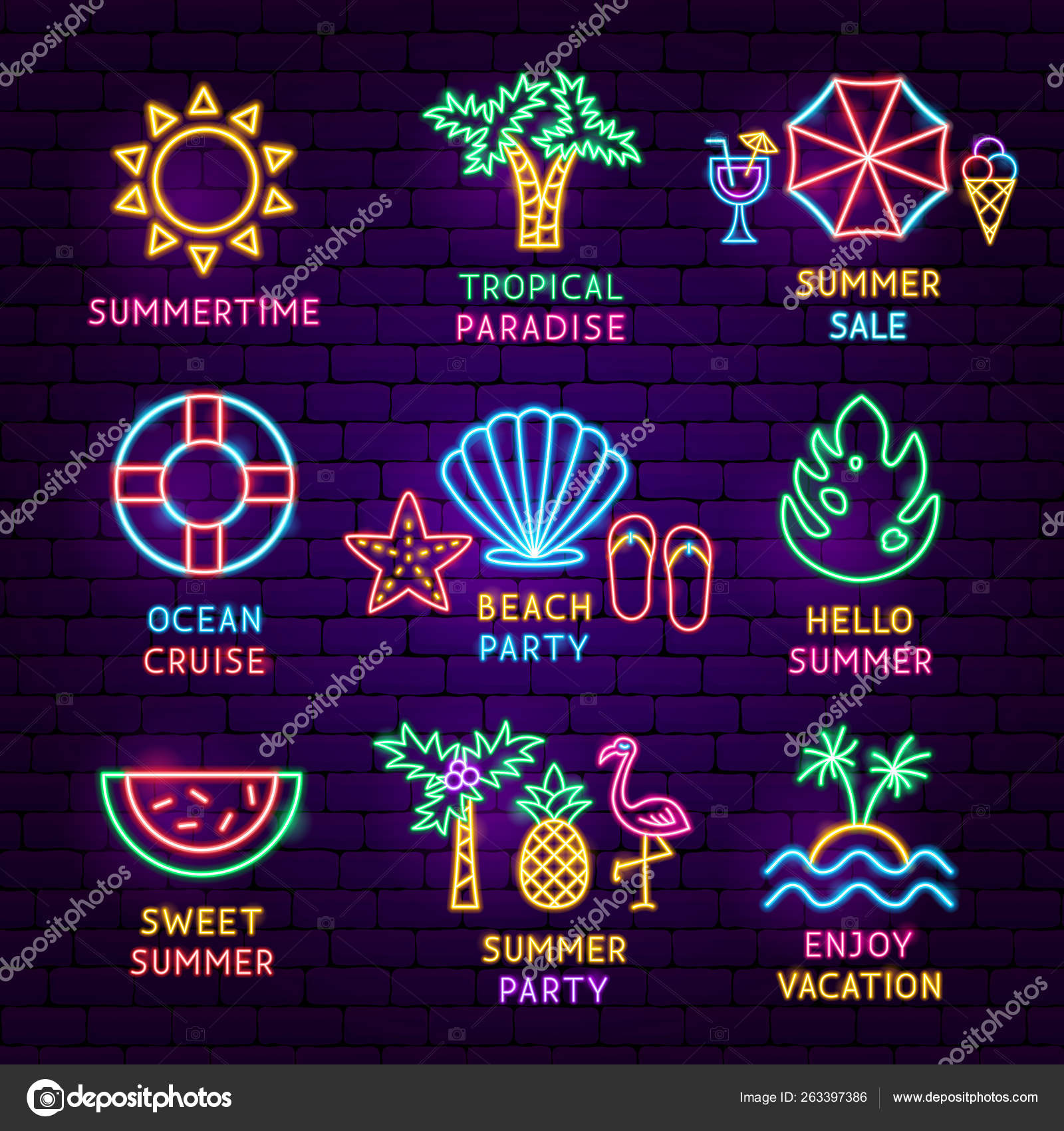 Summer Vacation Neon Label Set Stock Vector Image by ©Anna_leni #263397386