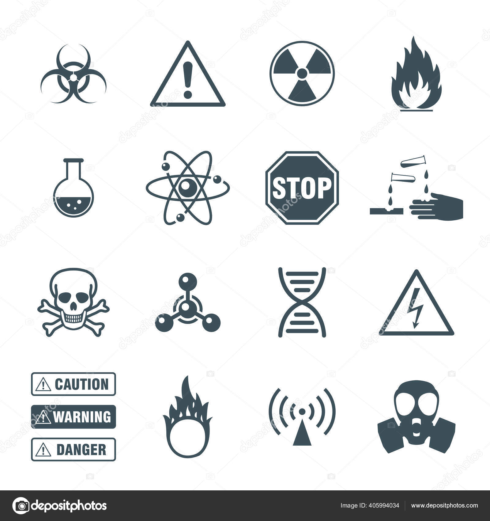 Biohazard Science Symbols Icons Set Isolated White Background Danger ...