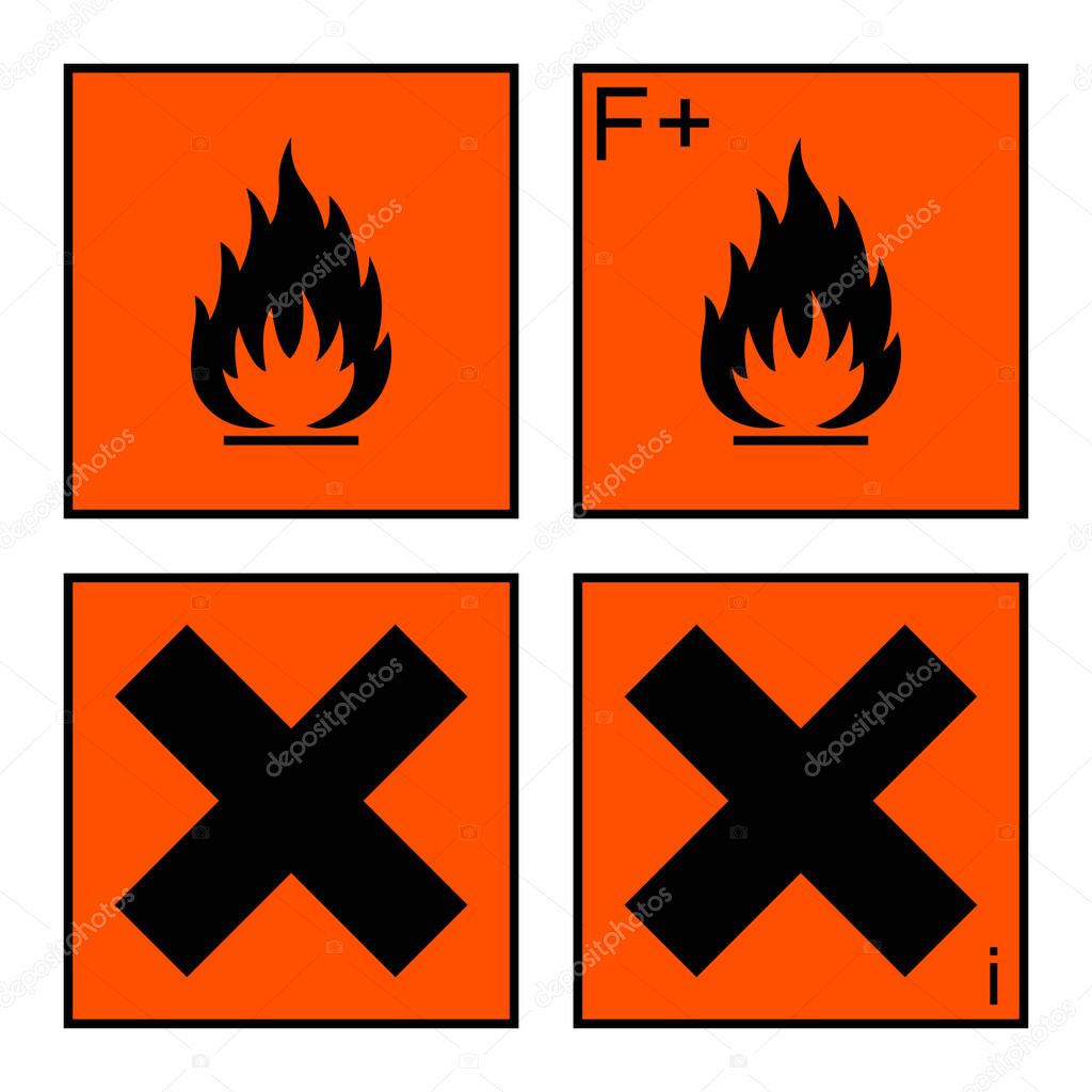 signo o símbolo extremadamente inflamable y dañino en el rectángulo ...