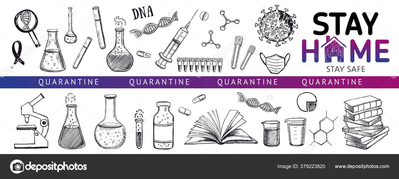 Stay Home Stay Safe Doodle Illustration Quarantine Pandemic Coronavirus ...
