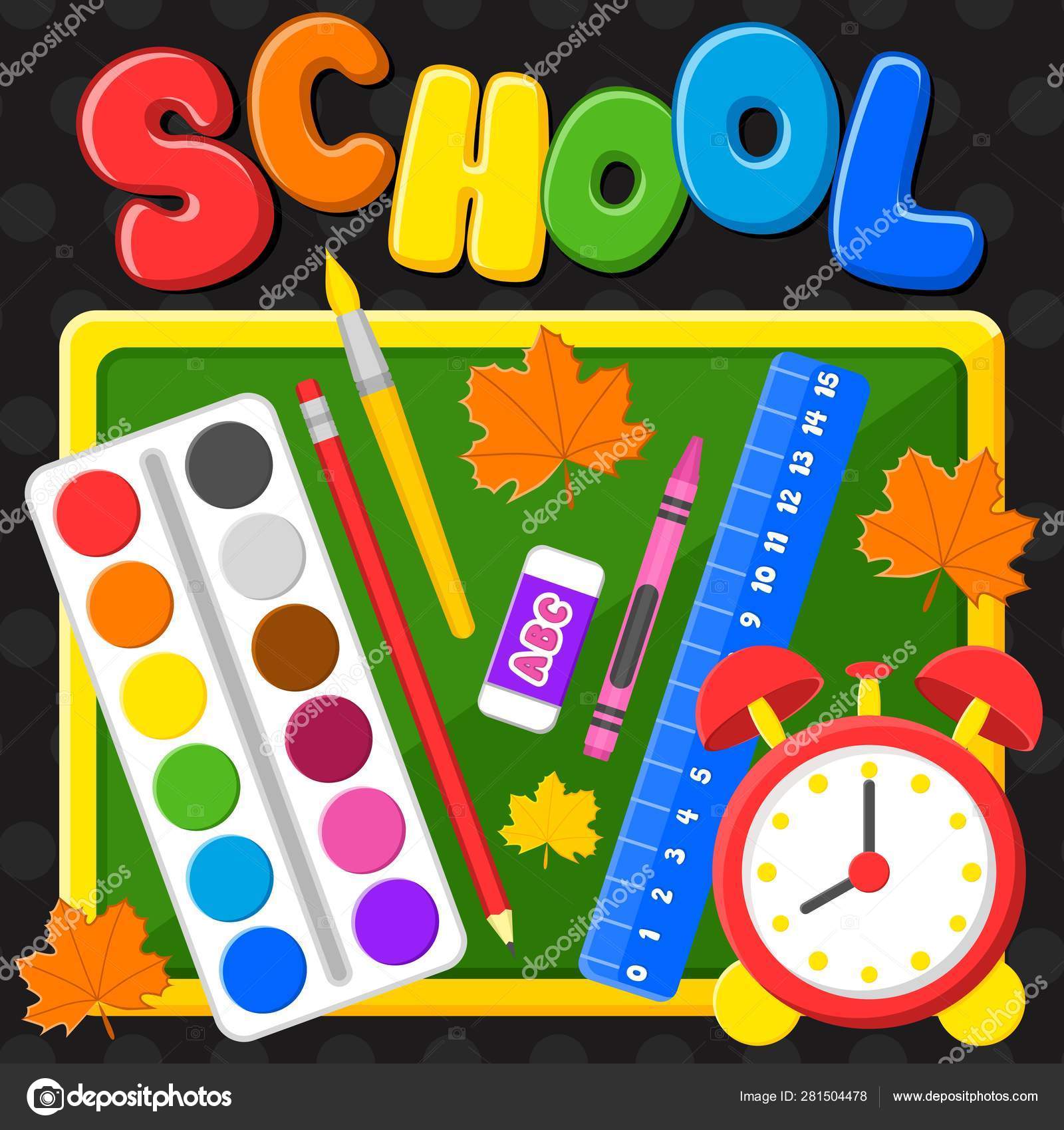 Back School First Day School Colorful Title Elements Black Background ...