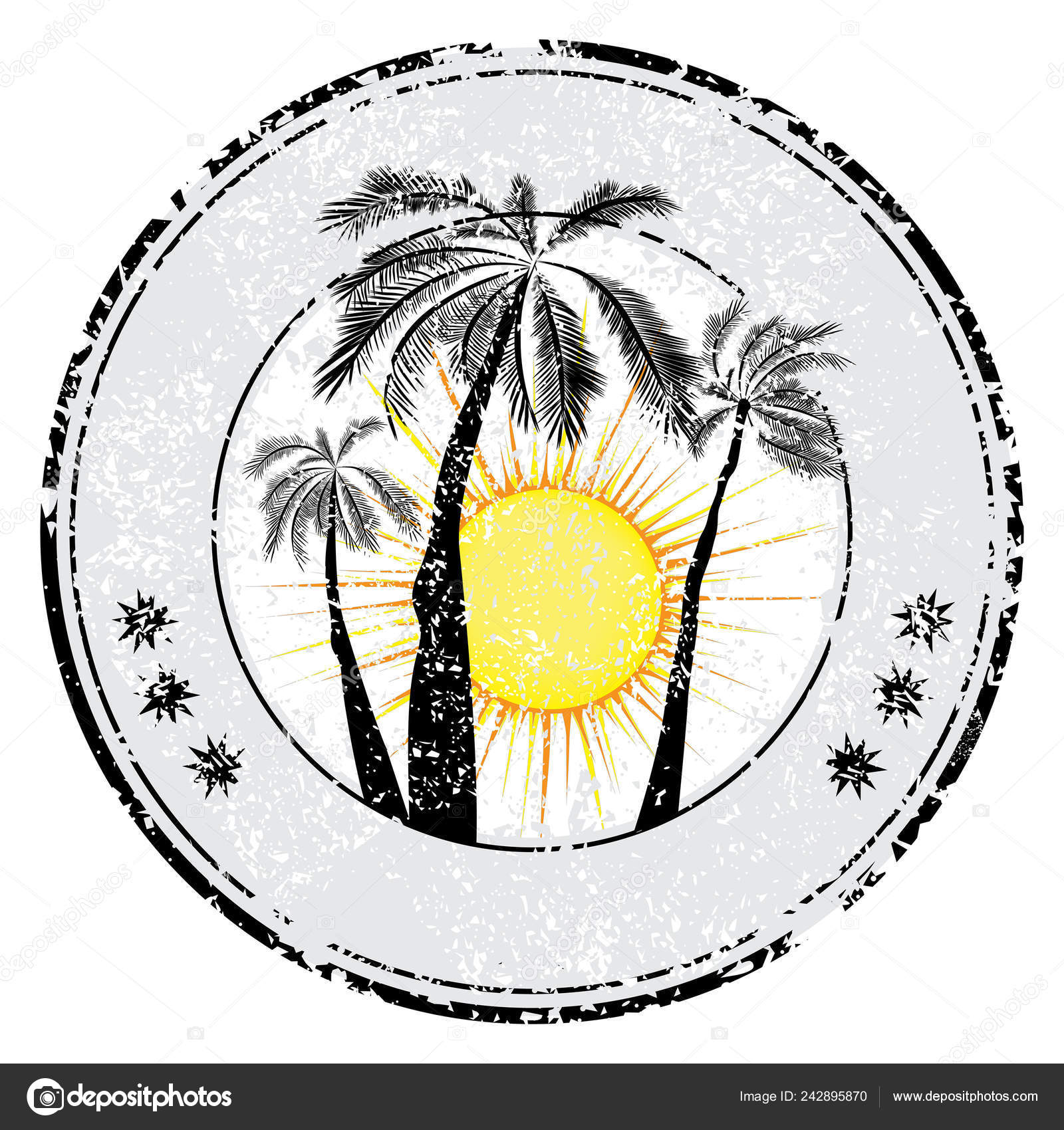Sello Caucho Grunge Tropical Con Espacio Para Sol Palma Para Vector de ...