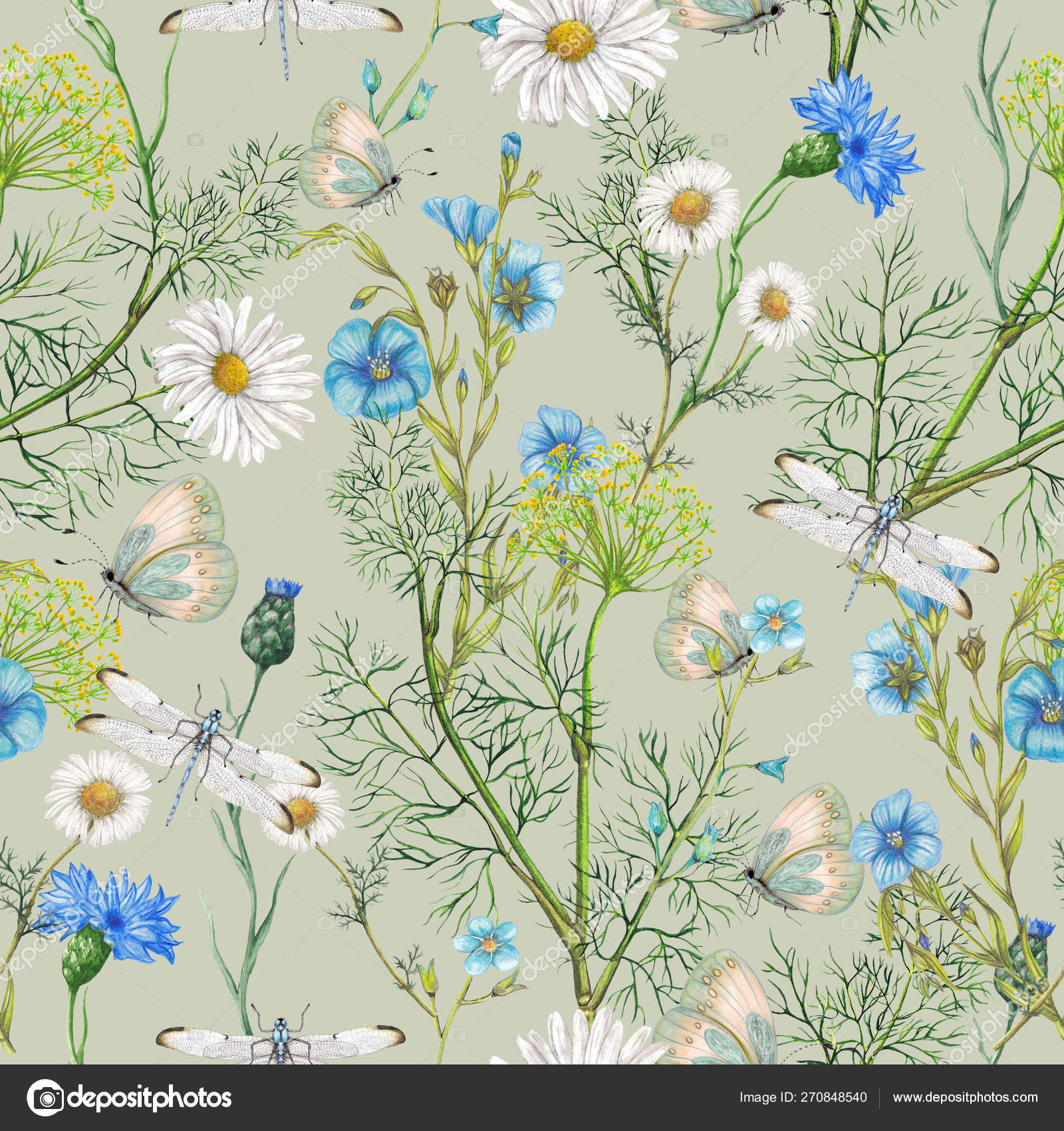Hand Drawn Botanical Seamless Pattern Garden Wildflowers Plants Stock ... Hand Drawn Botanical Seamless Pattern Garden Wildflowers Plants Stock ...