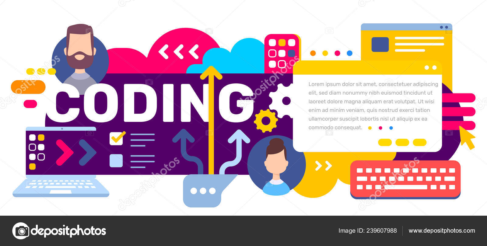 Vector Creative Illustration Coding Word Typography Laptop Head People ...