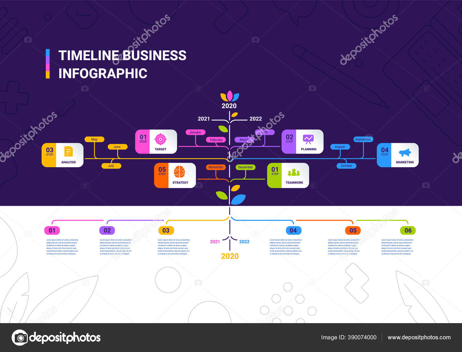 Vector Business Illustration Tree Timeline Infographics Template Color ...