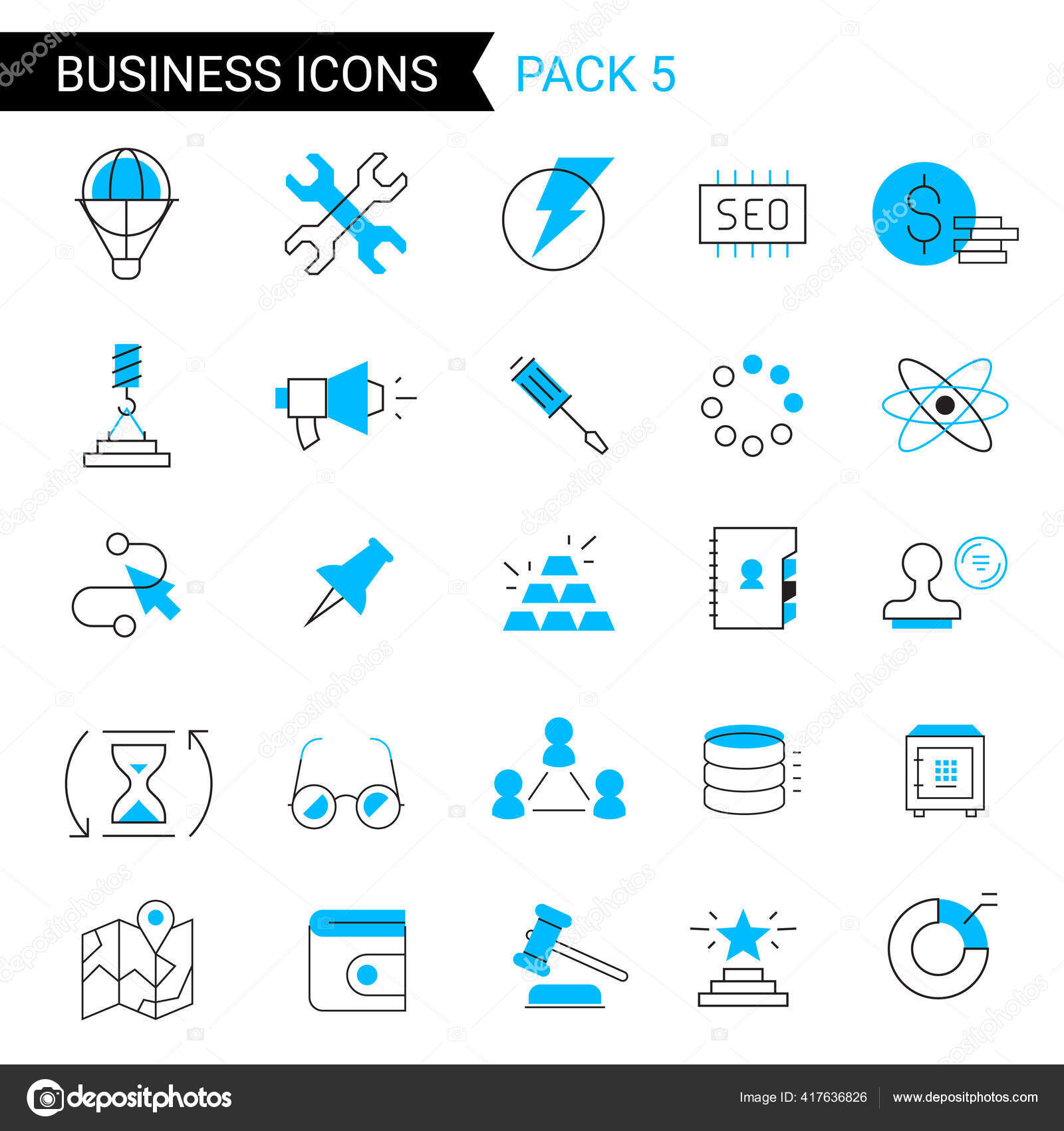 Vector Set Different Blue Business Icon Megaphone Glasses White ...