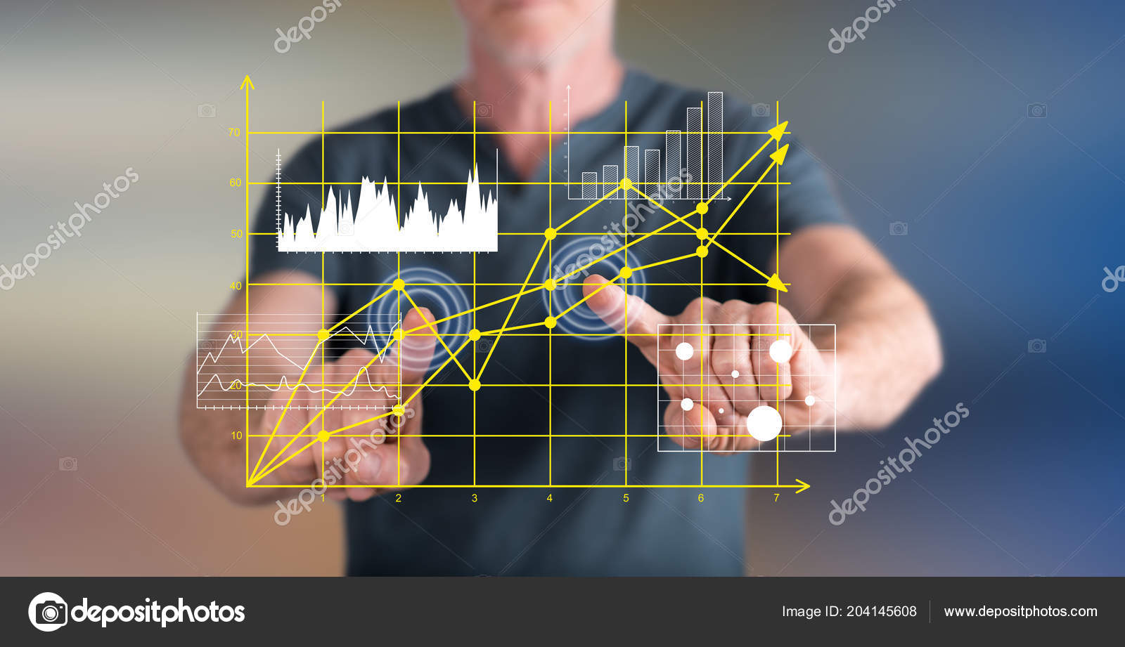 Man Touching Business Charts Touch Screen His Fingers — Stock Photo ...