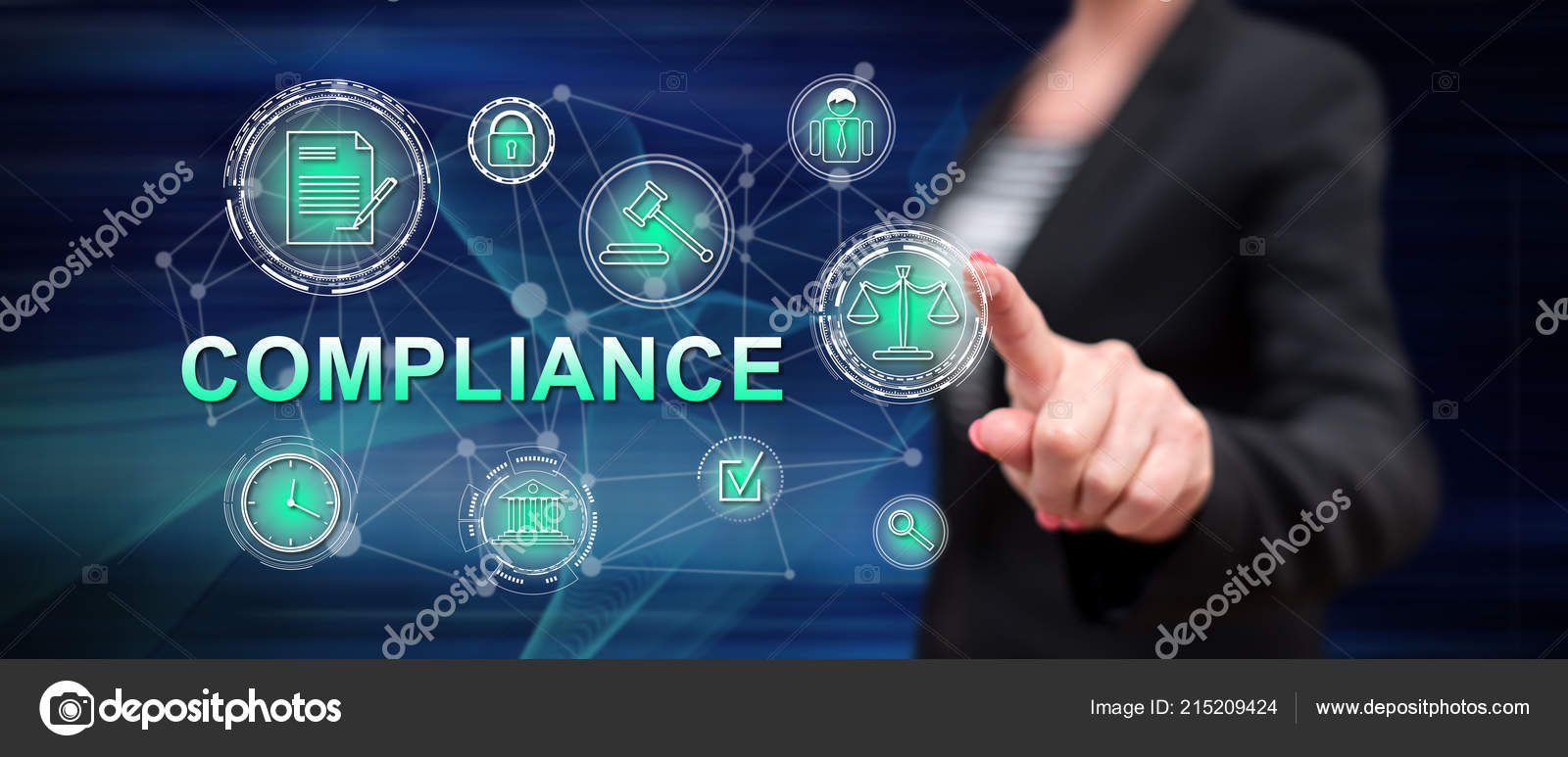 Woman Touching Compliance Concept Touch Screen Her Finger Stock Photo ...