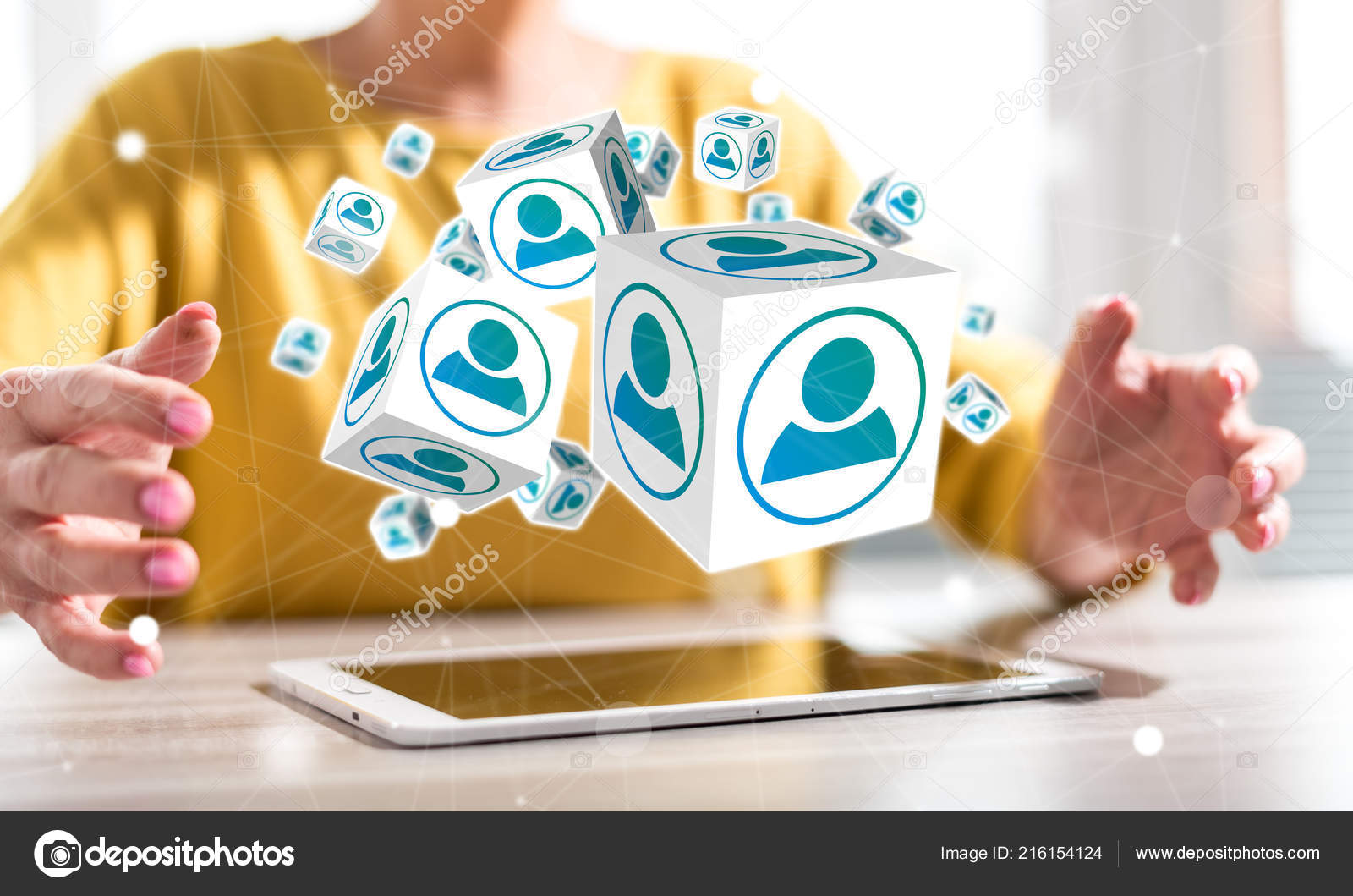 Digital Tablet Profile Concept Hands Woman Background Stock Photo by ...